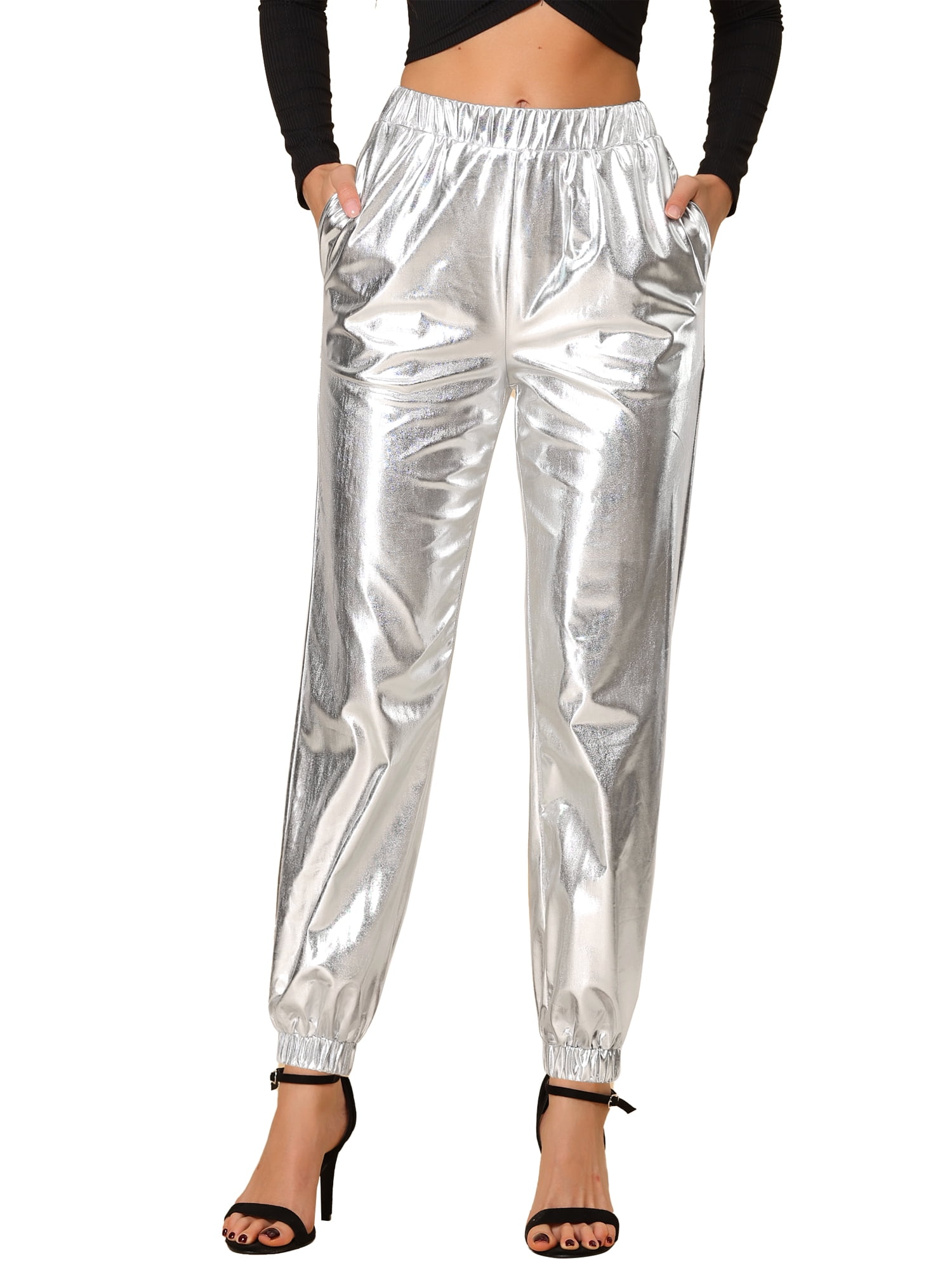 Allegra K Women's Party Sparkle Shiny High Waist Metallic Holographic ...