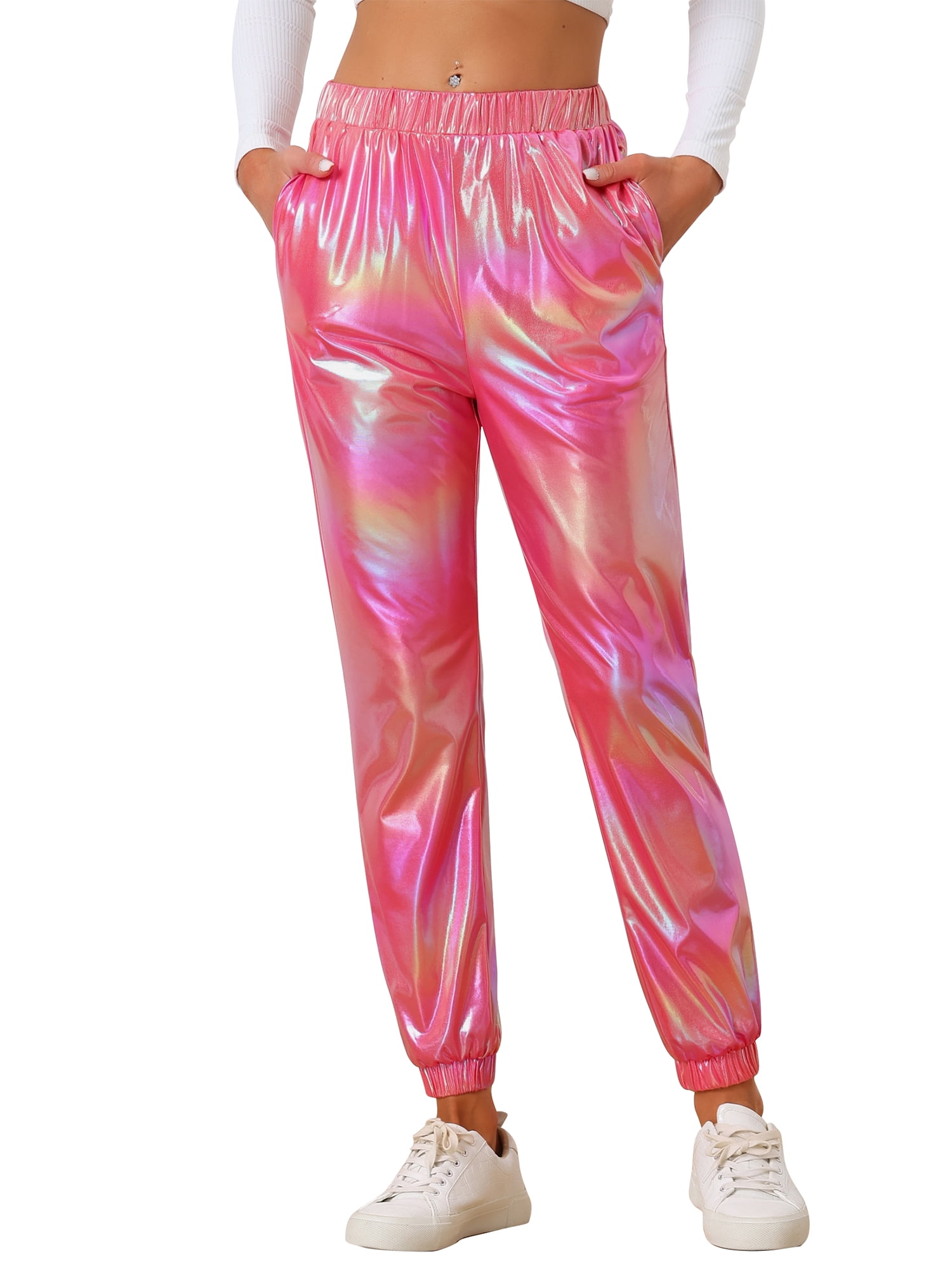 Allegra K Women's Party Sparkle Shiny High Waist Metallic Holographic ...