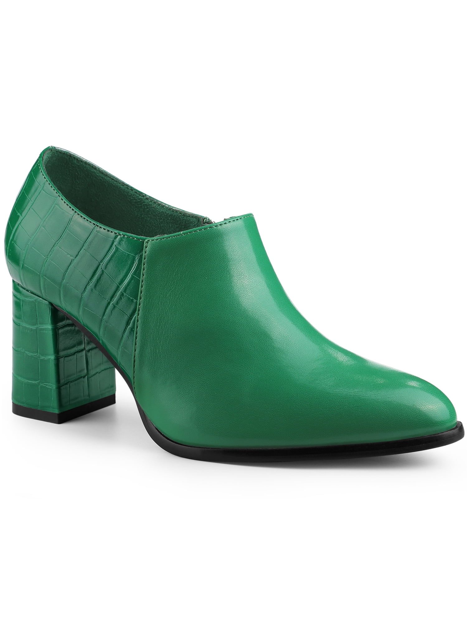BLISSFUL STEP Women's Ankle Boots Chunky Heel Side Zipper Faux Leather ...