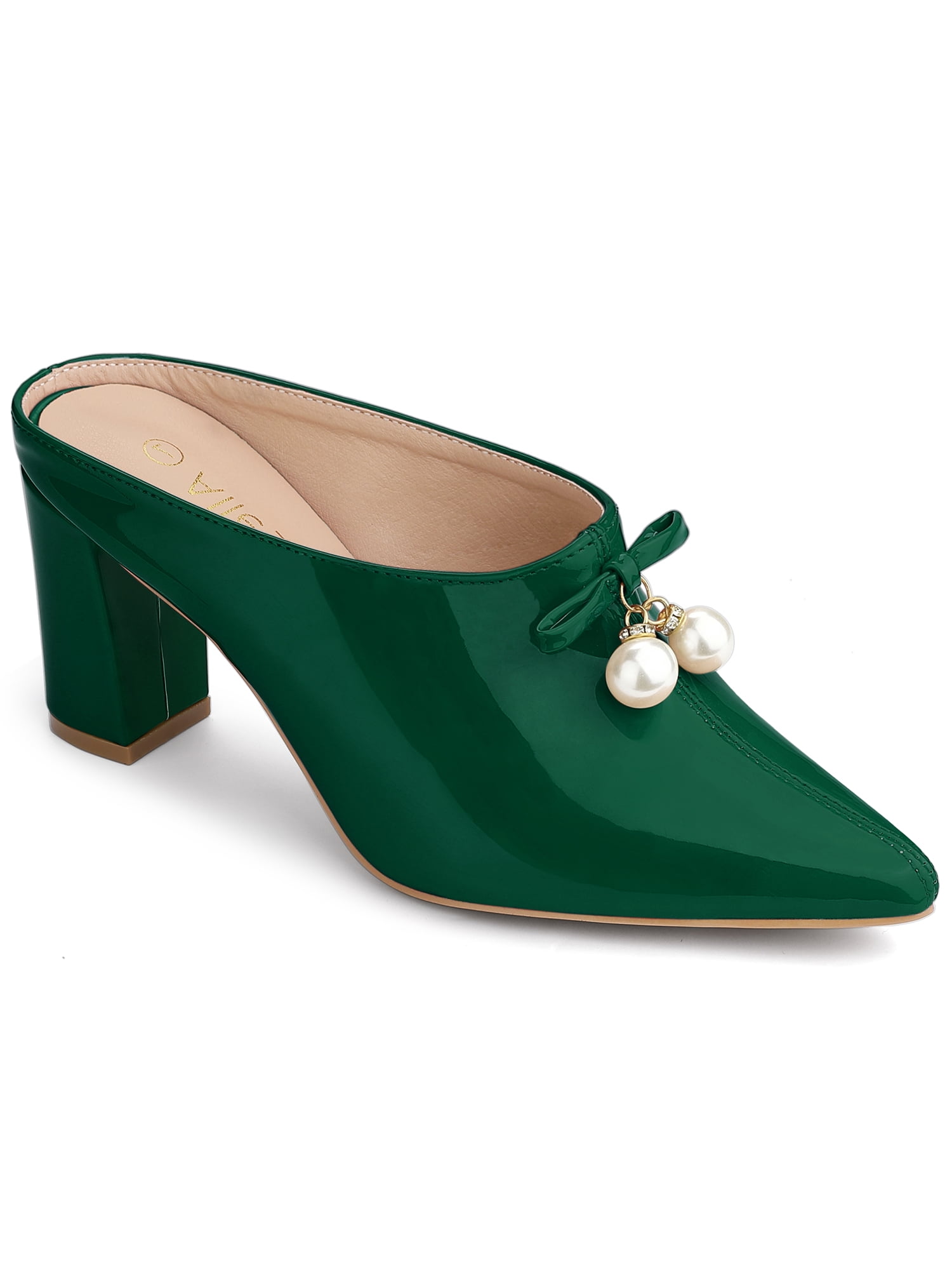 Allegra K Women's Pearl Bow Block Heel Slides Mules - Walmart.com