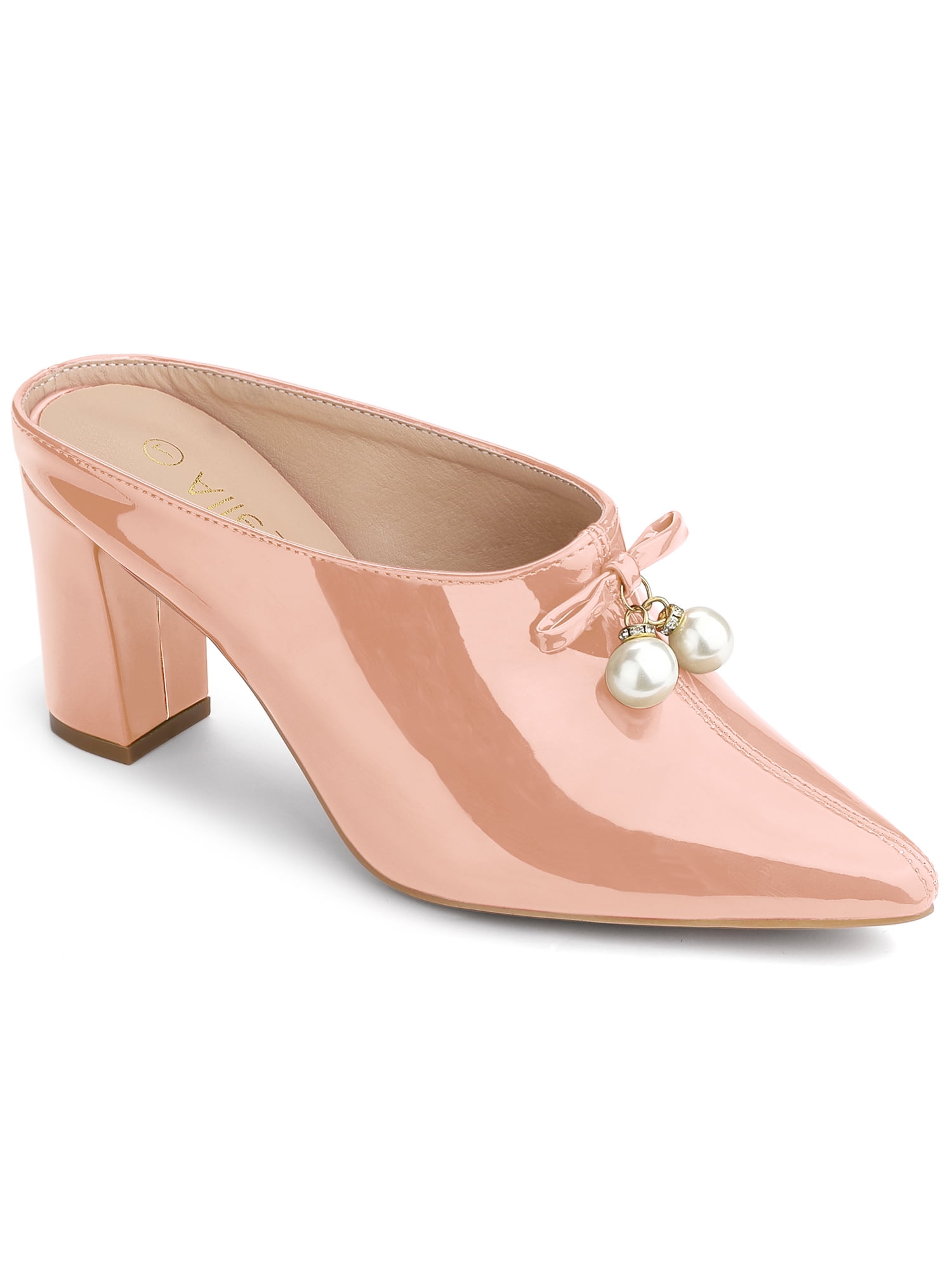 Allegra K Women's Pearl Bow Block Heel Slides Mules - Walmart.com