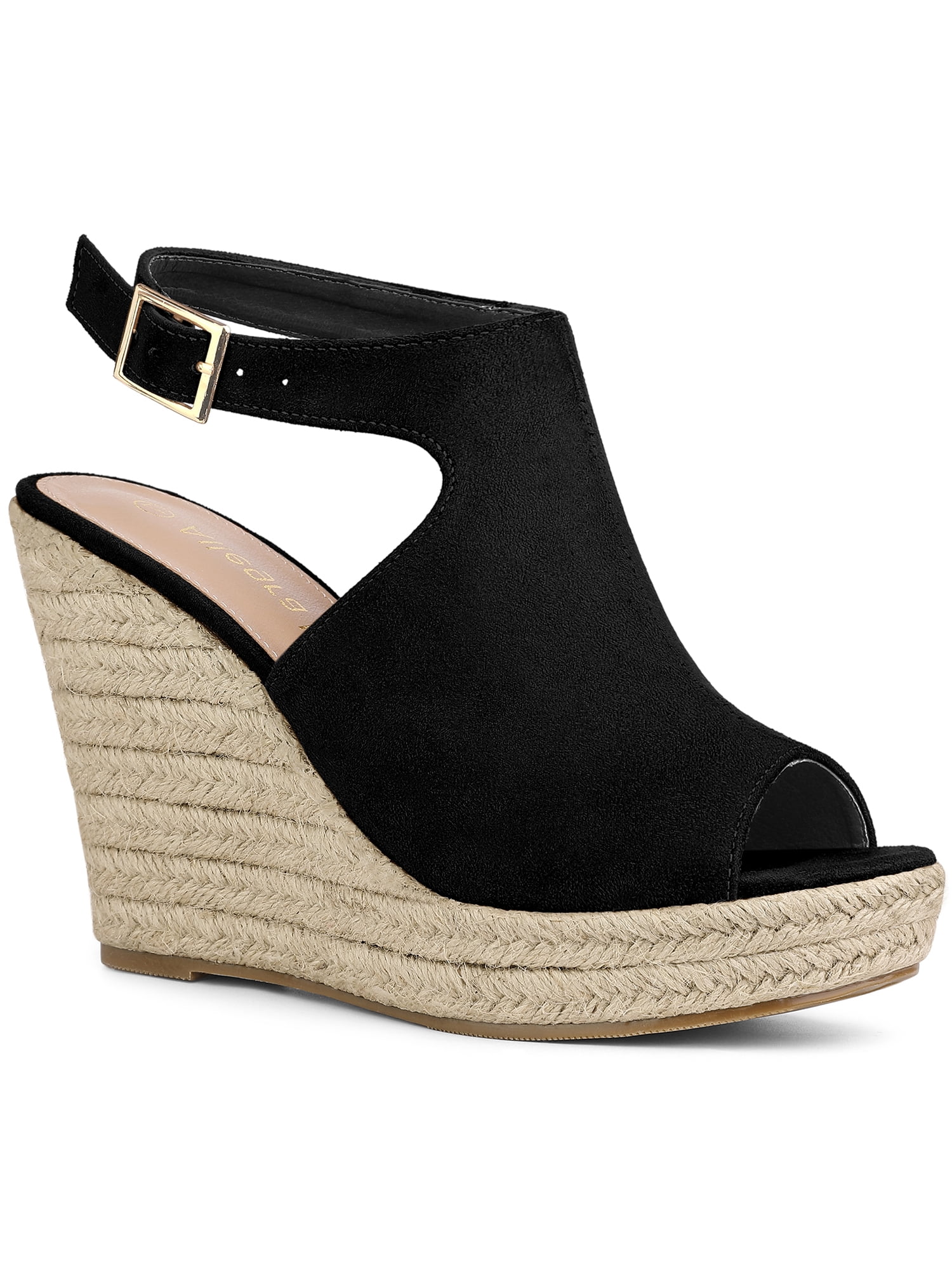 Allegra K Women's Peep Toe Slingback Platform Wedge Heel Sandals Black ...