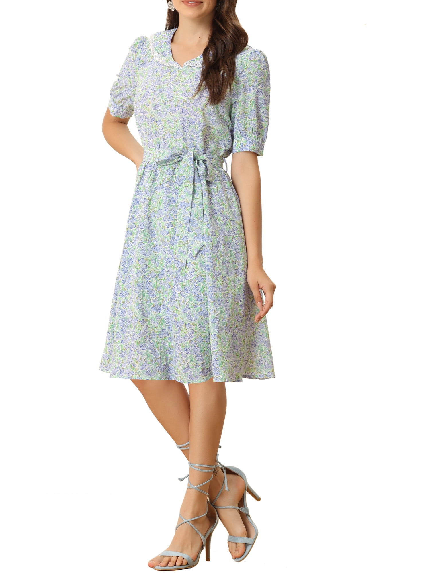 INSPIRE CHIC Women's Vintage Peter Pan Collar High Waist Flowy Midi ...