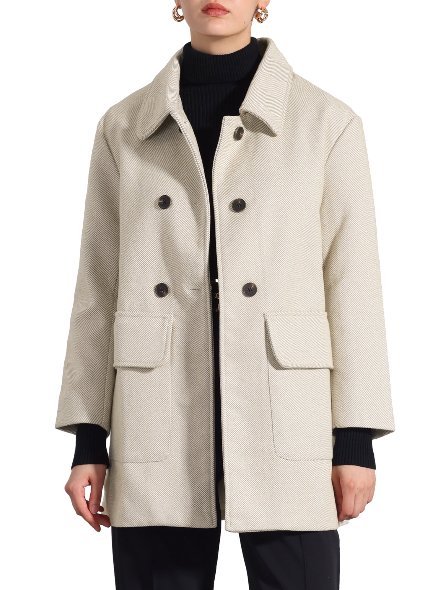 INSPIRE CHIC Women's Peter Pan Collar Coat Long Sleeve Double Breasted ...