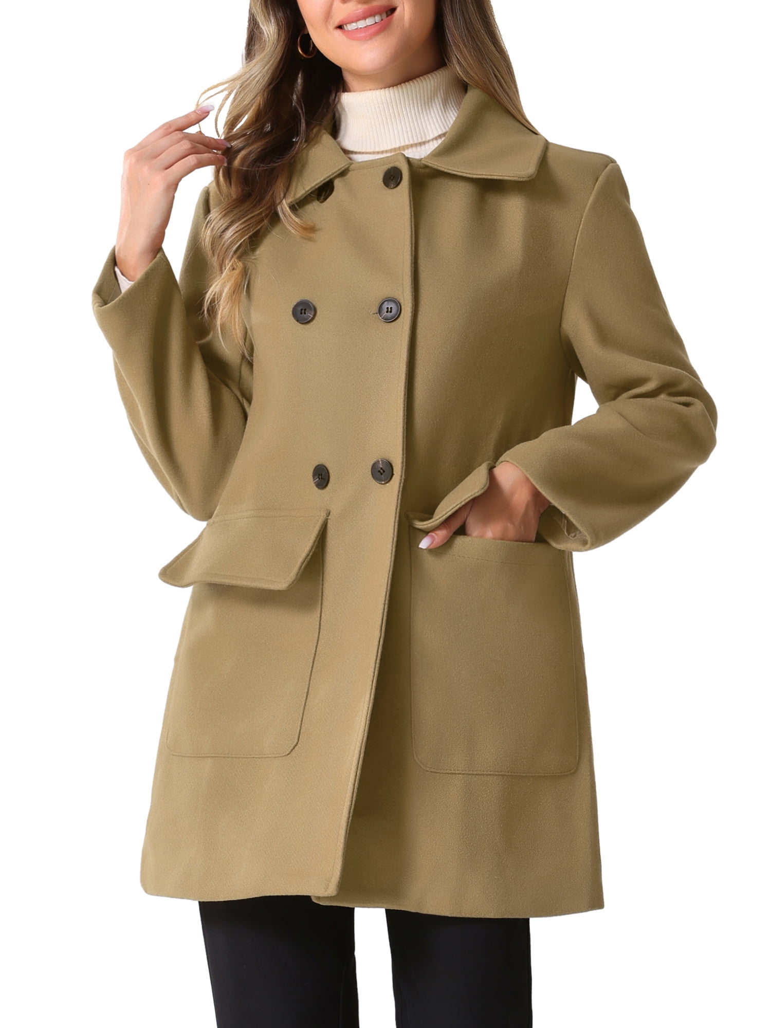 INSPIRE CHIC Women's Peter Pan Collar Coat Long Sleeve Double Breasted ...