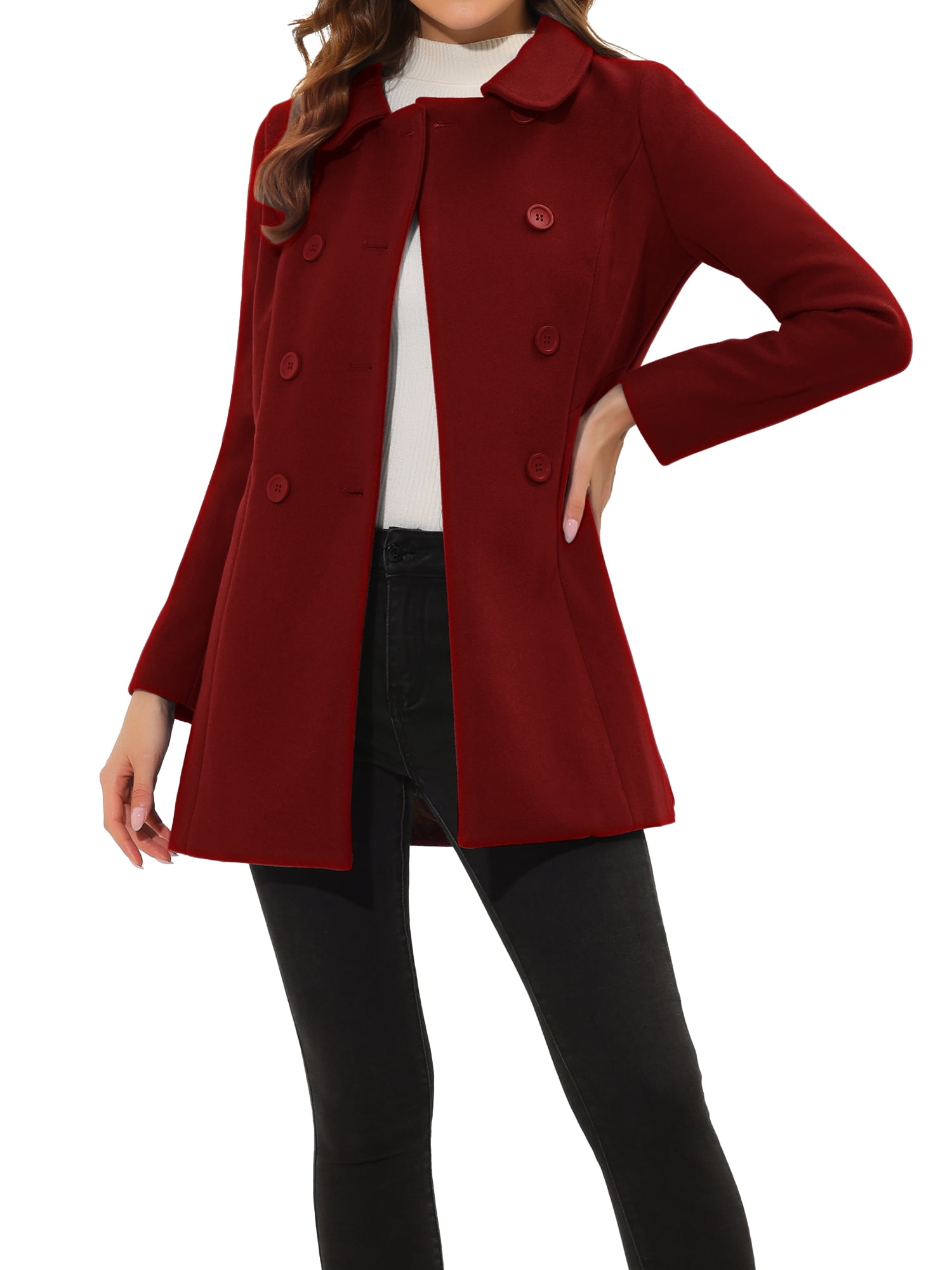MODA NOVA Peter Pan Collar Double Breasted Long Sleeve Winter Overcoat ...