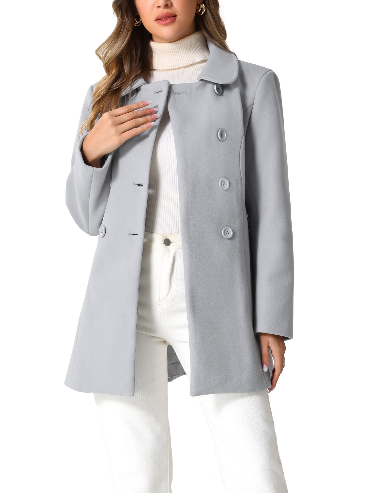 INSPIRE CHIC Women's Peter Pan Collar Double Breasted Winter Long ...