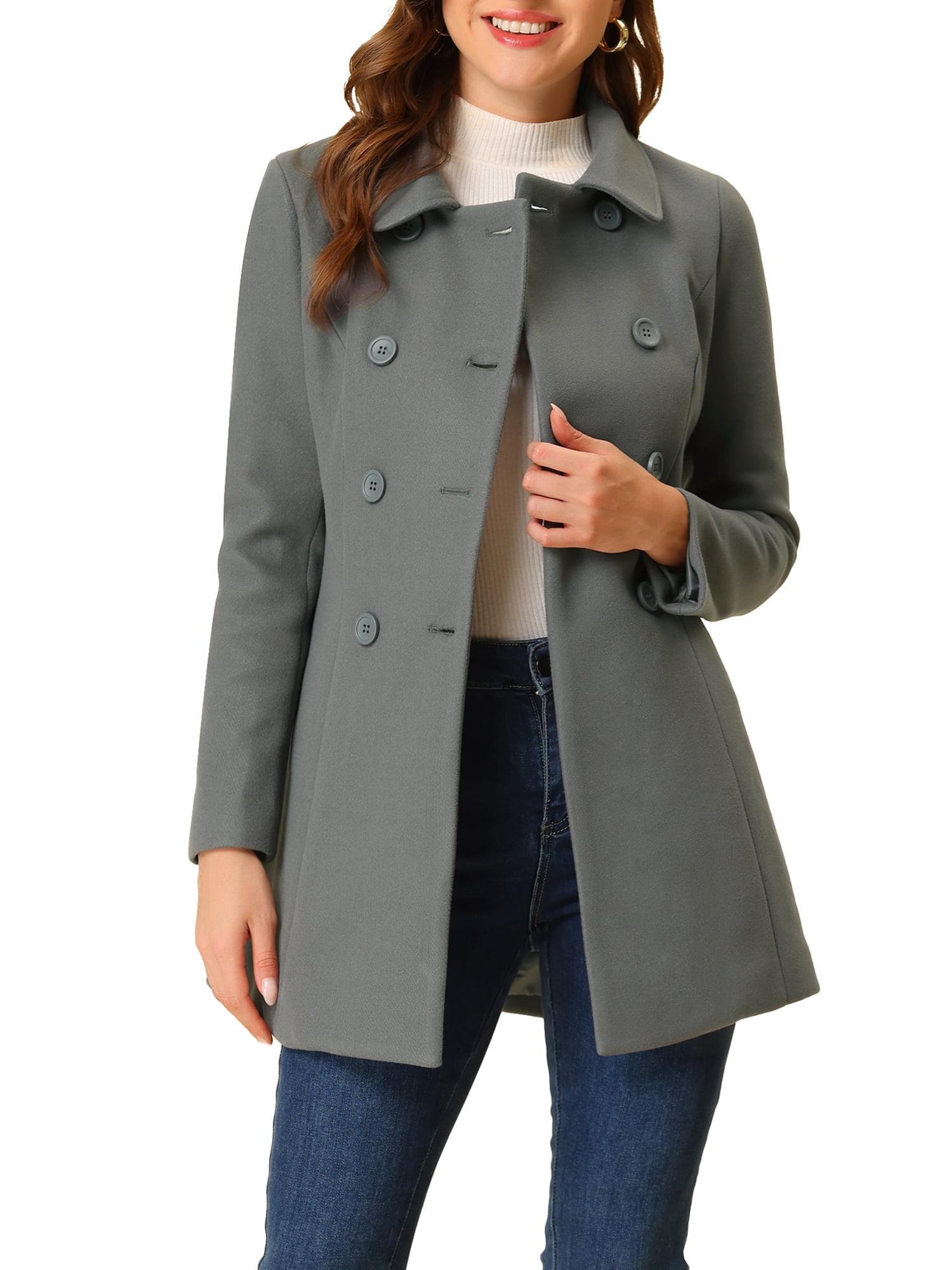 Allegra K Women's Peter Pan Collar Double Breasted Winter Long Trench ...