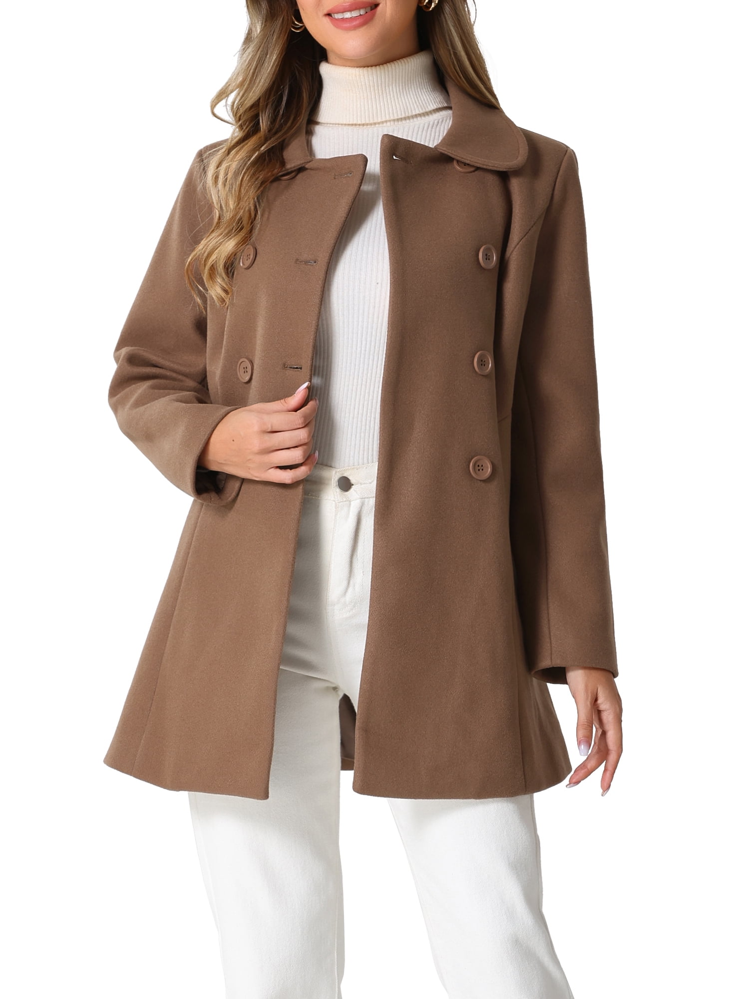 Allegra K Women's Peter Pan Collar Double Breasted Winter Long Trench ...