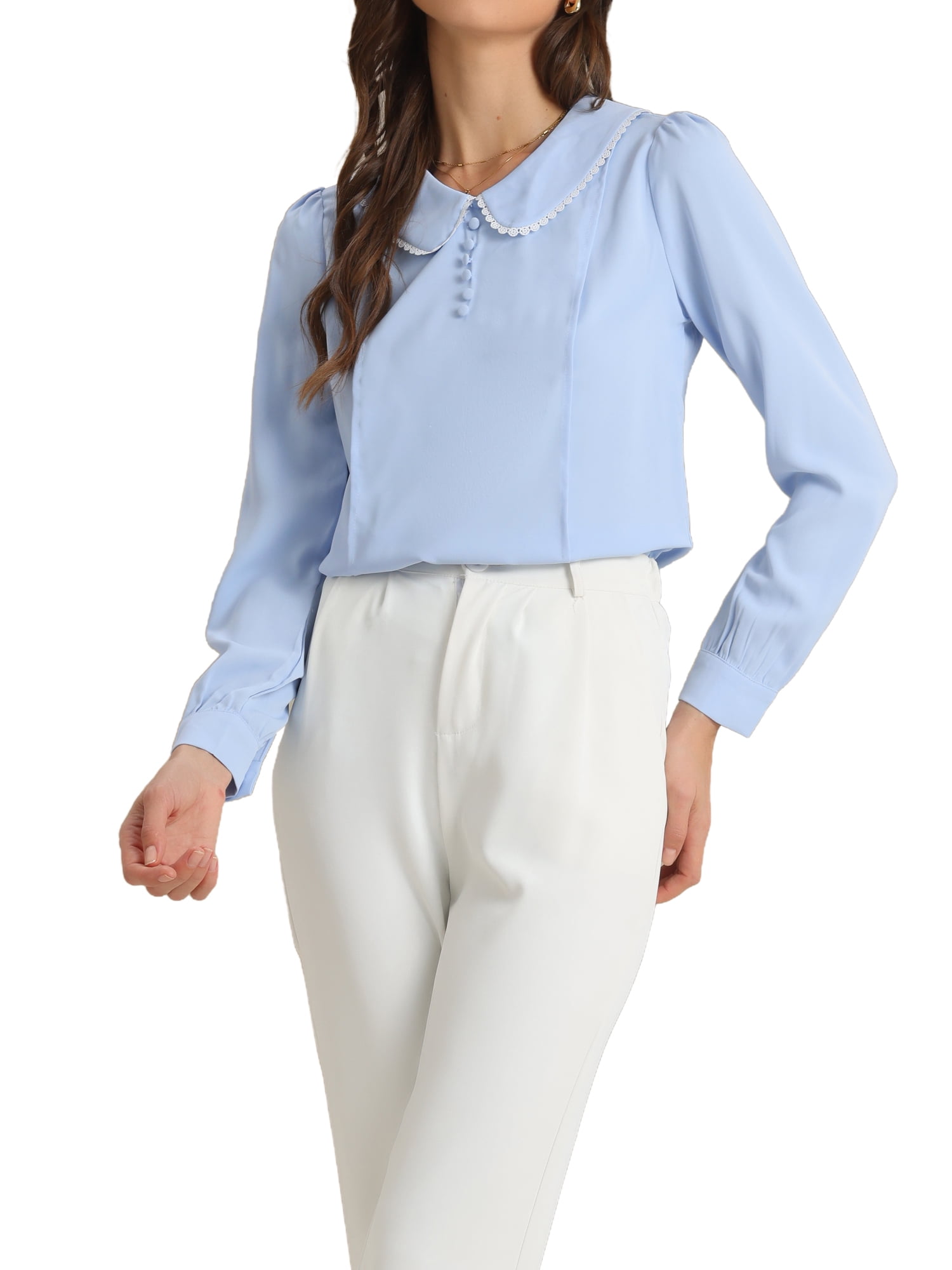 INSPIRE CHIC Women's Peter Pan Collar Keyhole Back Button Decor Long ...