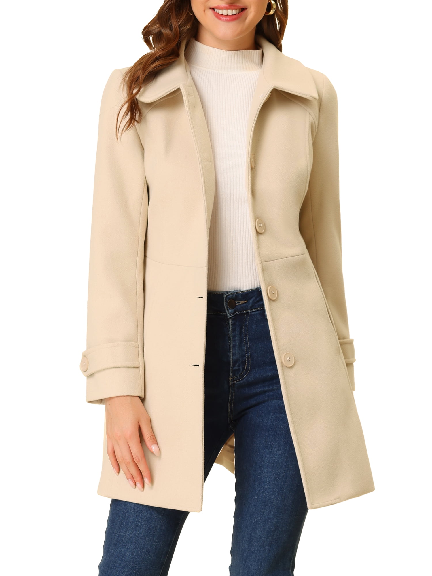 Allegra K Women's Peter Pan Collar Single Breasted Button Front Outwear ...