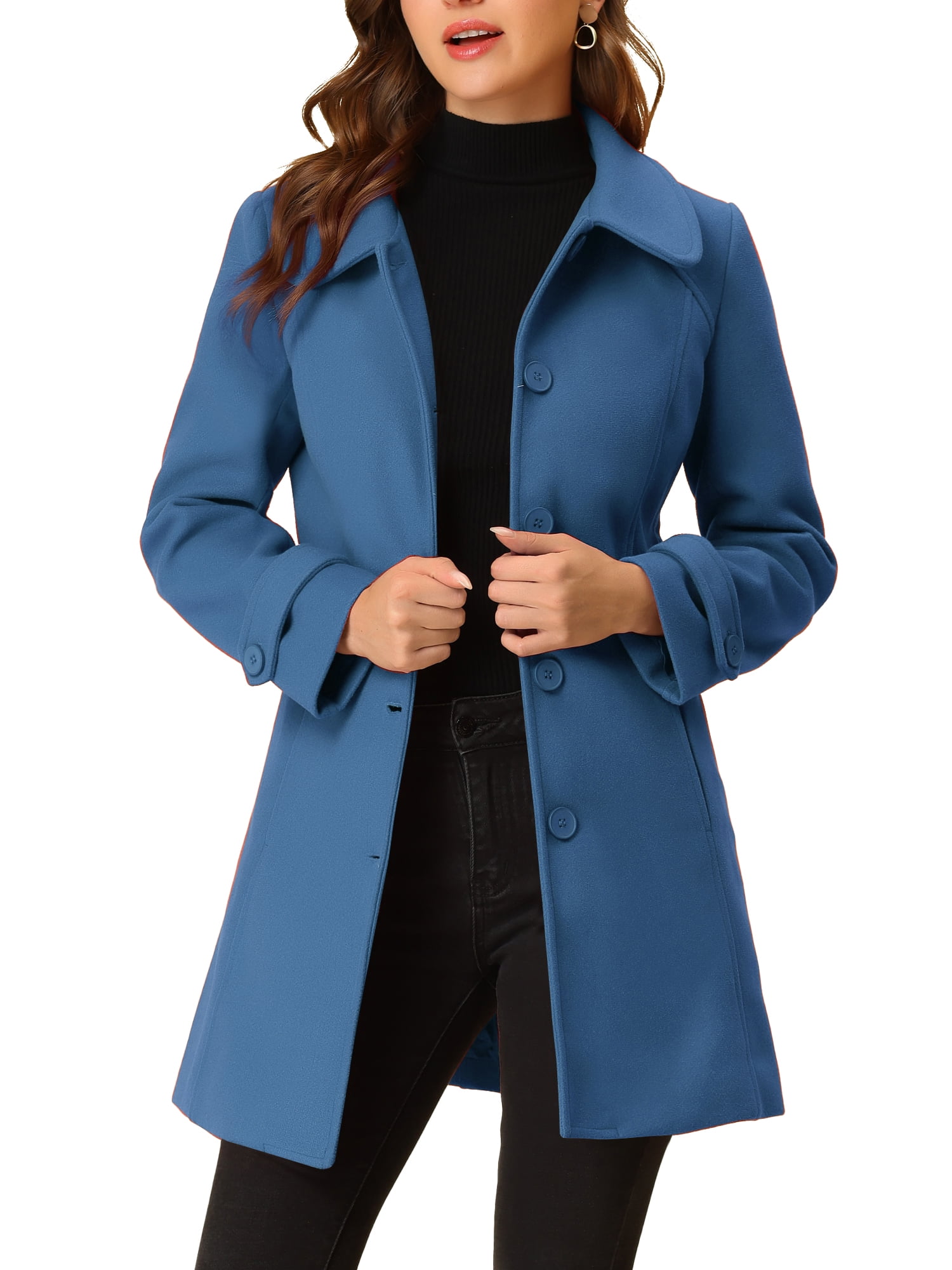 Allegra K Women's Peter Pan Collar Single Breasted Winter Coat, Button ...
