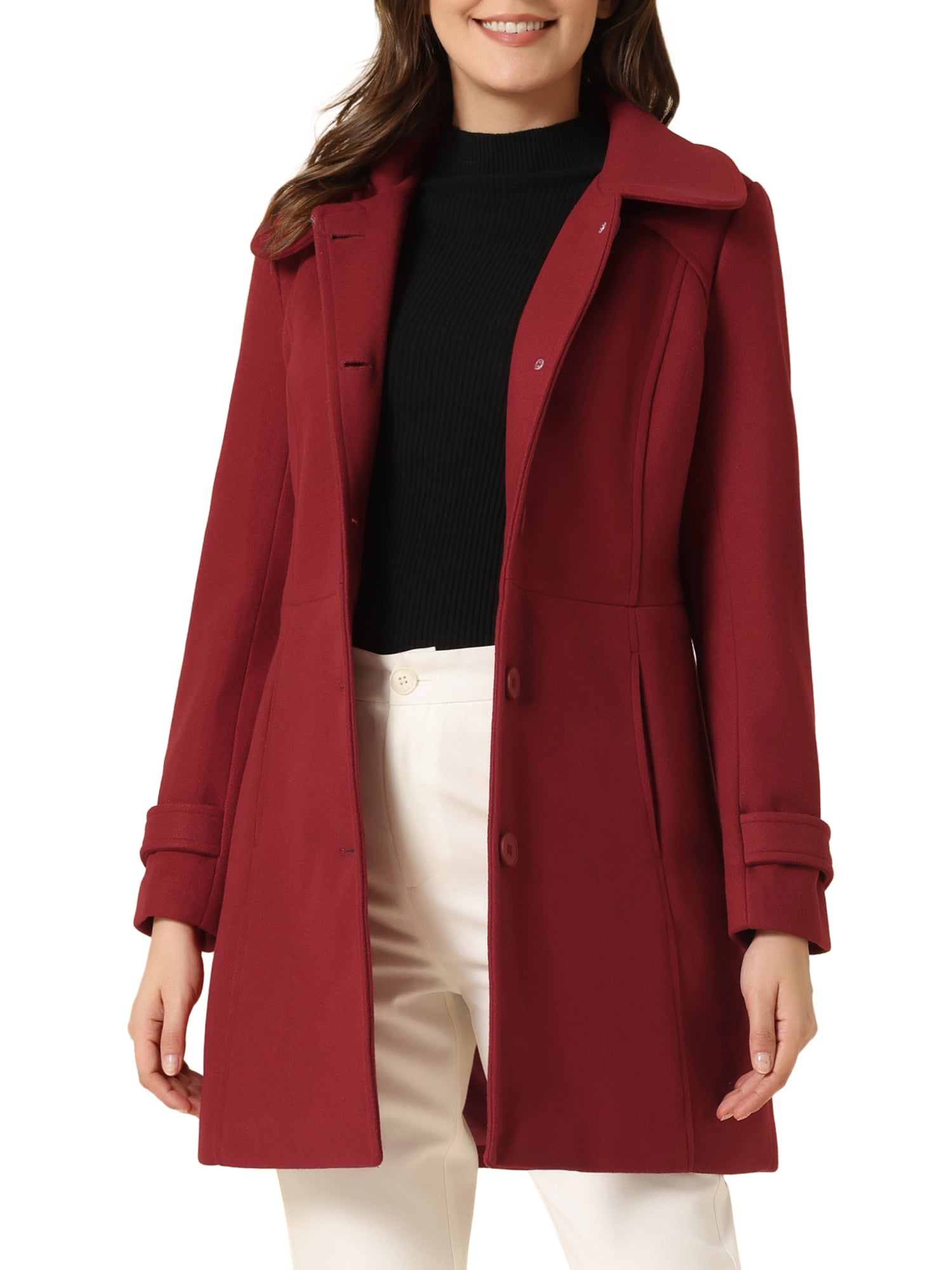 INSPIRE CHIC Women's Peter Pan Collar Single Breasted Button Front Outwear Winter Coats XL Red ...