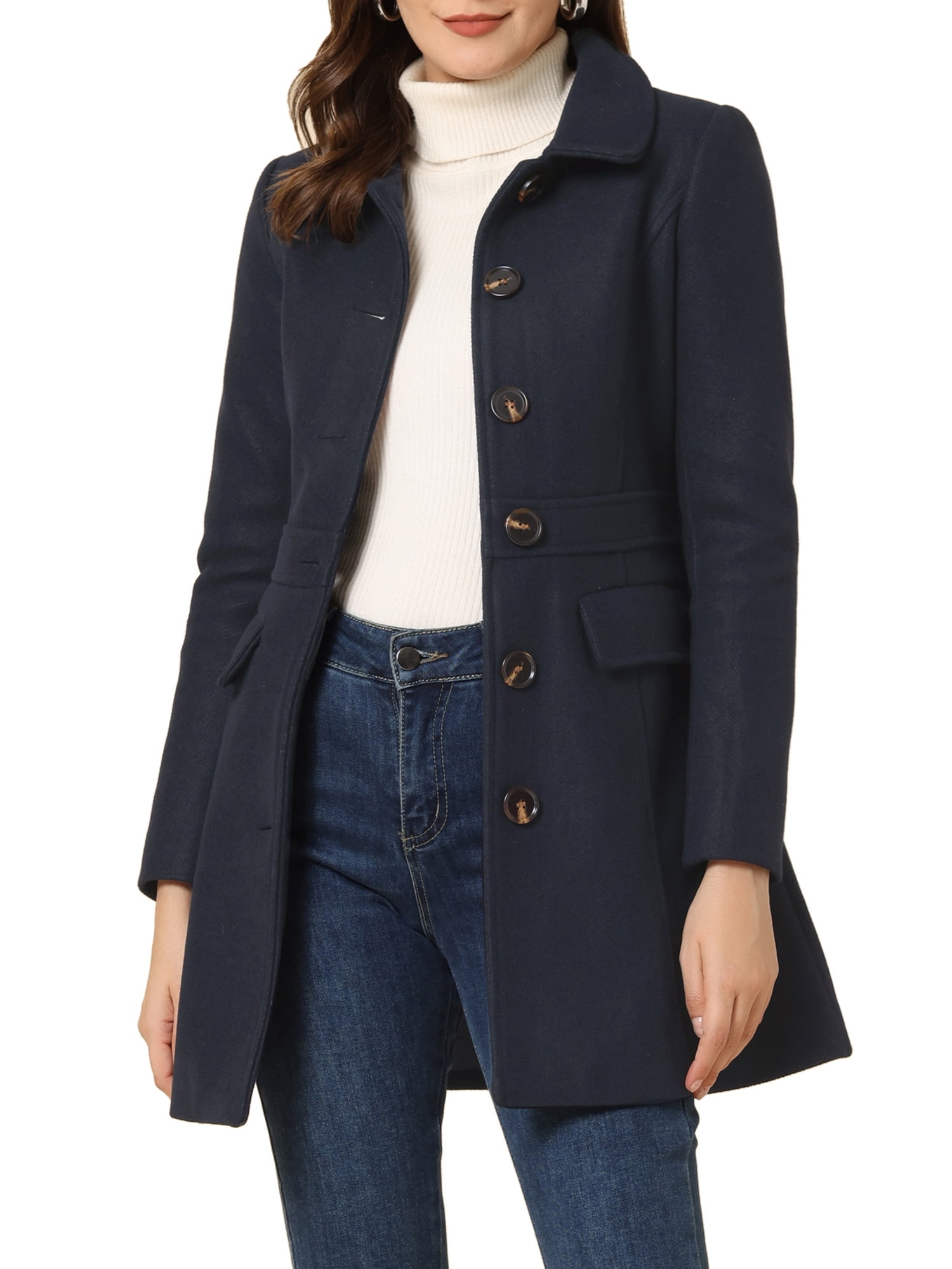 INSPIRE CHIC Women's Peter Pan Collar Single Breasted Mid Length ...