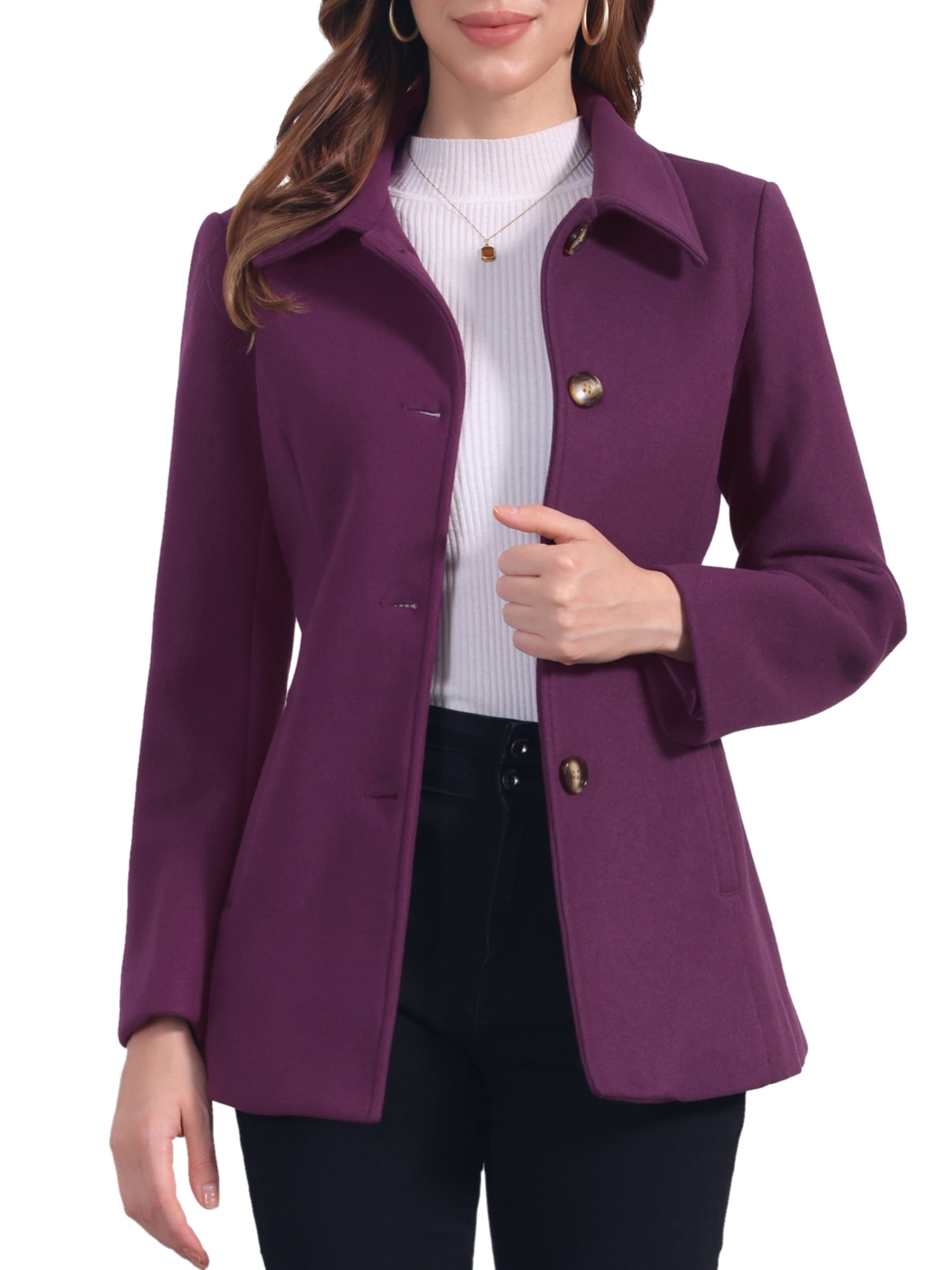 INSPIRE CHIC Women's Peter Pan Collar Single Breasted Overcoat Coat L ...