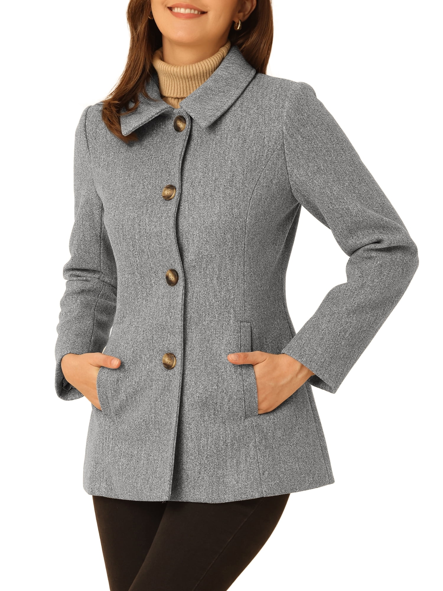 INSPIRE CHIC Women's Peter Pan Collar Single Breasted Overcoat Coat XS ...