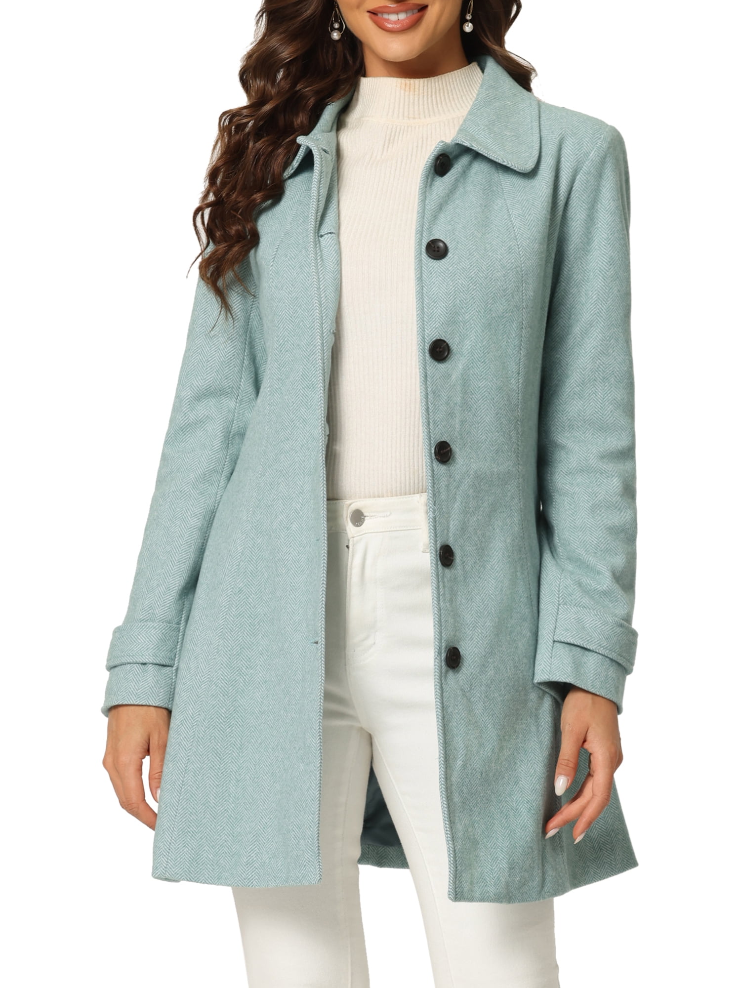 INSPIRE CHIC Women's Peter Pan Collar Single Breasted Winter Overcoat L ...
