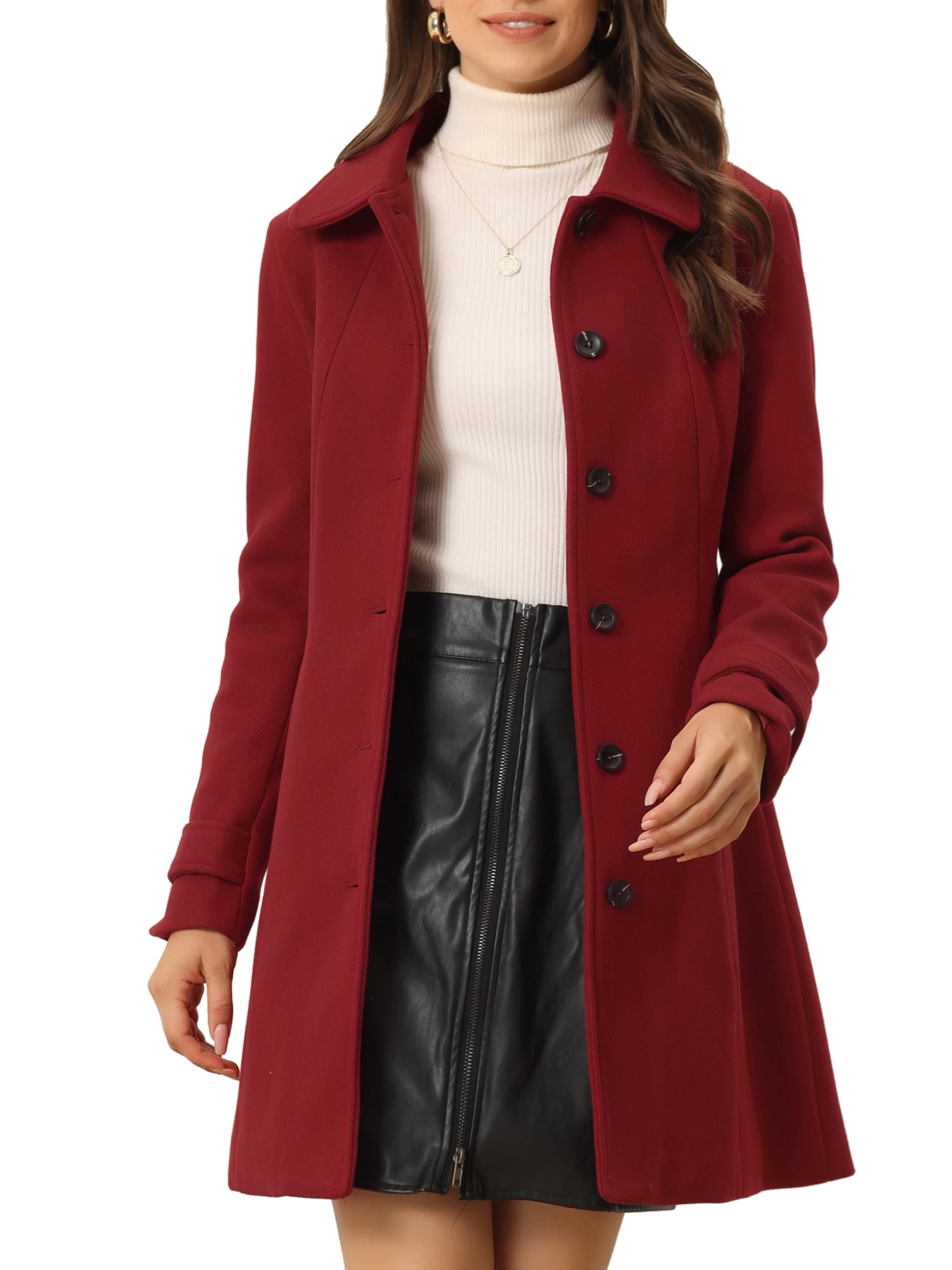 INSPIRE CHIC Women's Peter Pan Collar Single Breasted Winter Overcoat S ...