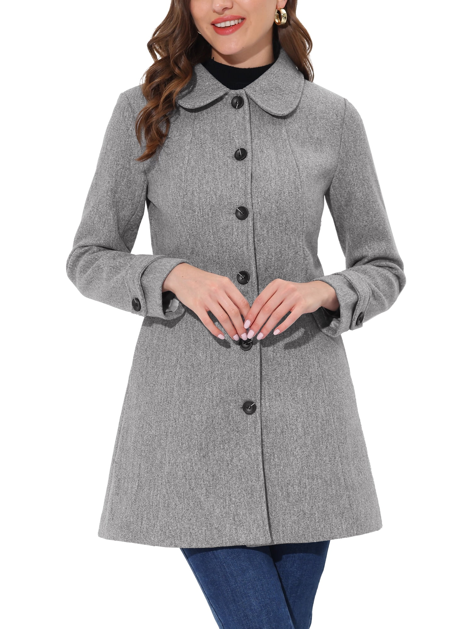 Allegra K Women's Peter Pan Collar Single Breasted Stripe Pattern ...