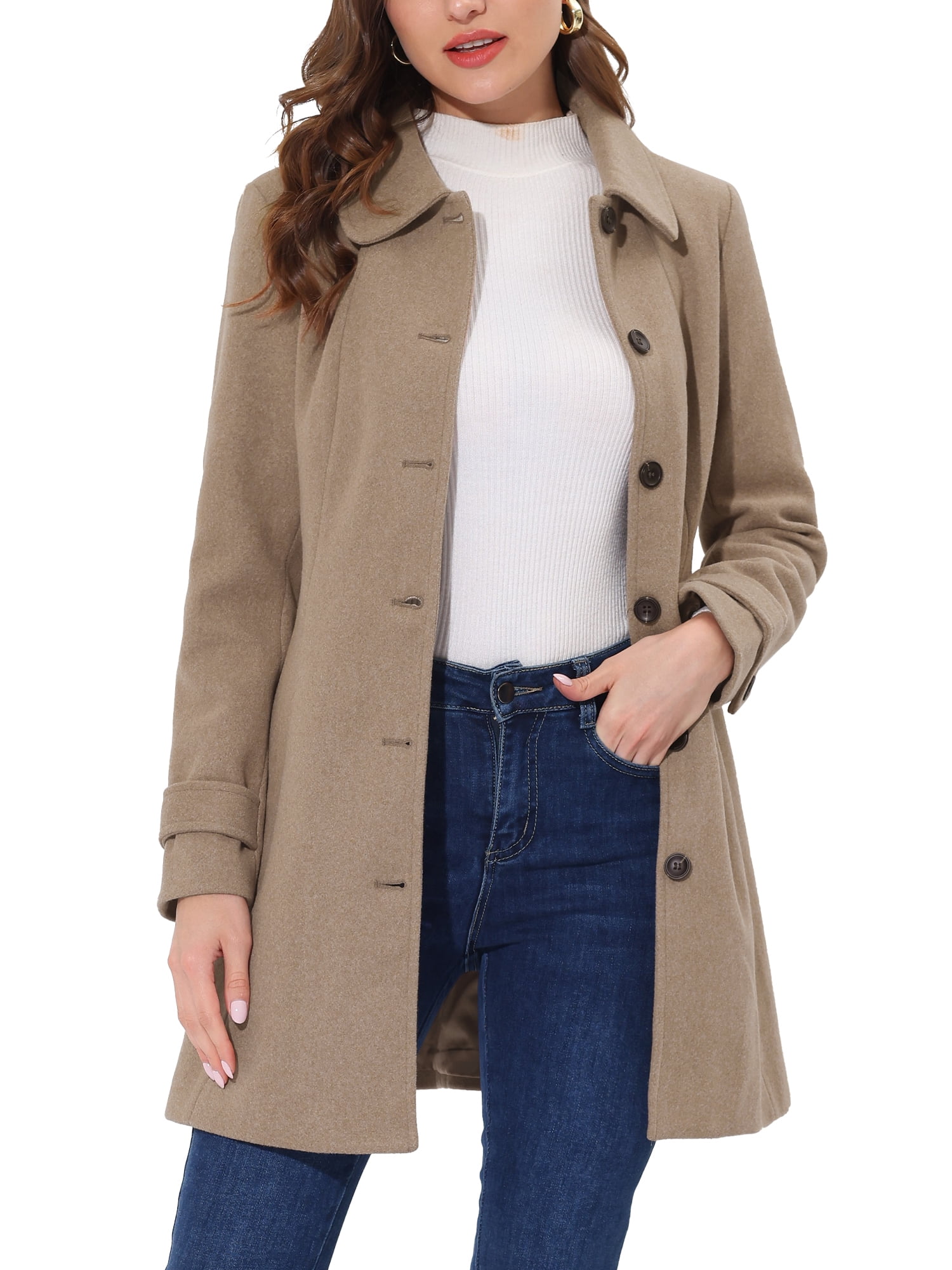 Allegra K Women's Single Breasted Winter Overcoat with Peter Pan Collar ...