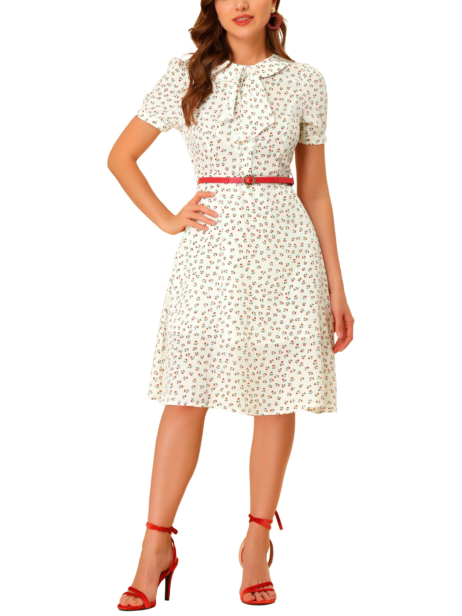 INSPIRE CHIC Women's Vintage Dress Floral Print Peter Pan Collar Knee ...