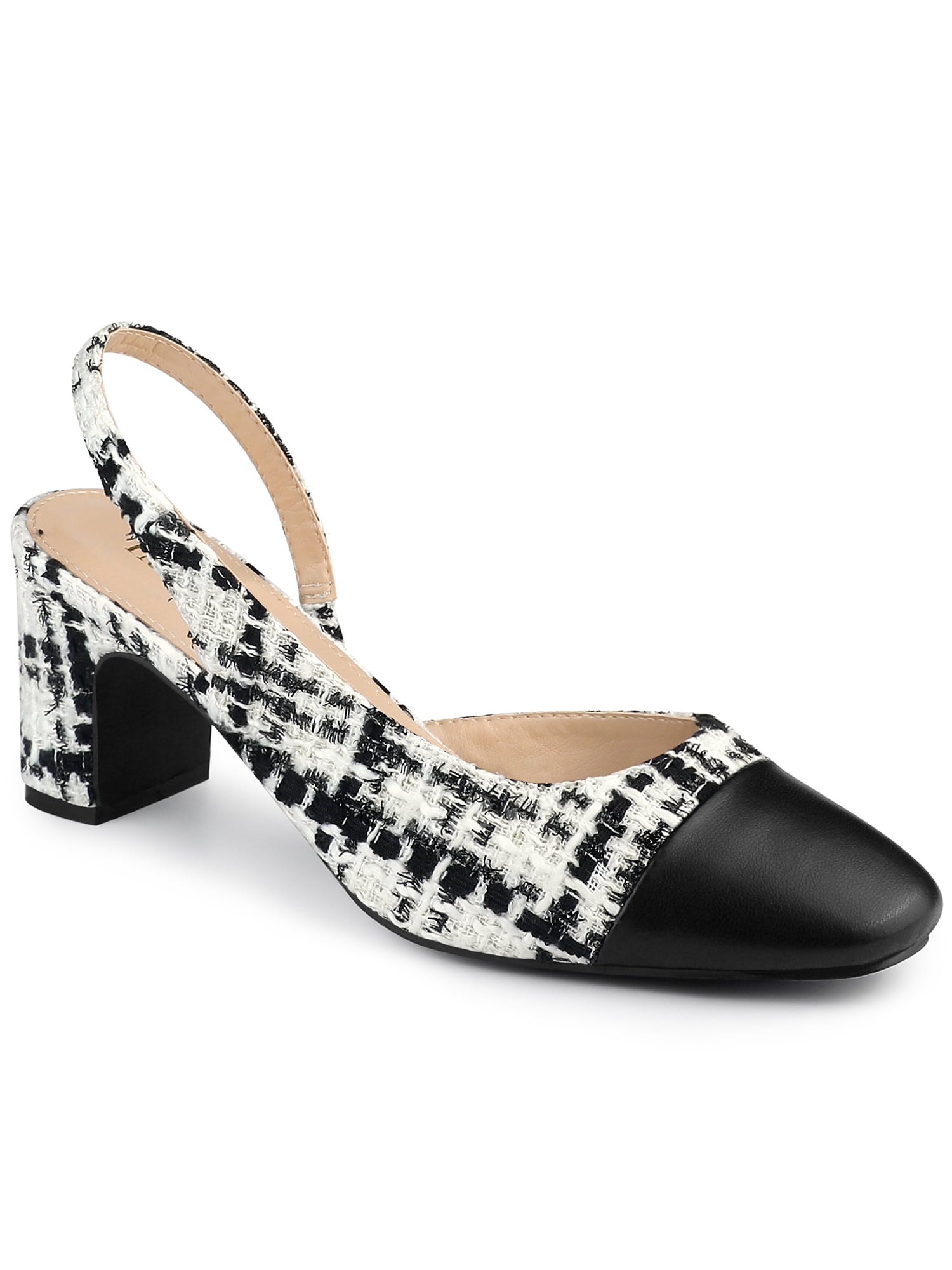 Allegra K Women's Plaid Cap Toe Slingback Block Heel Pumps - Walmart.com