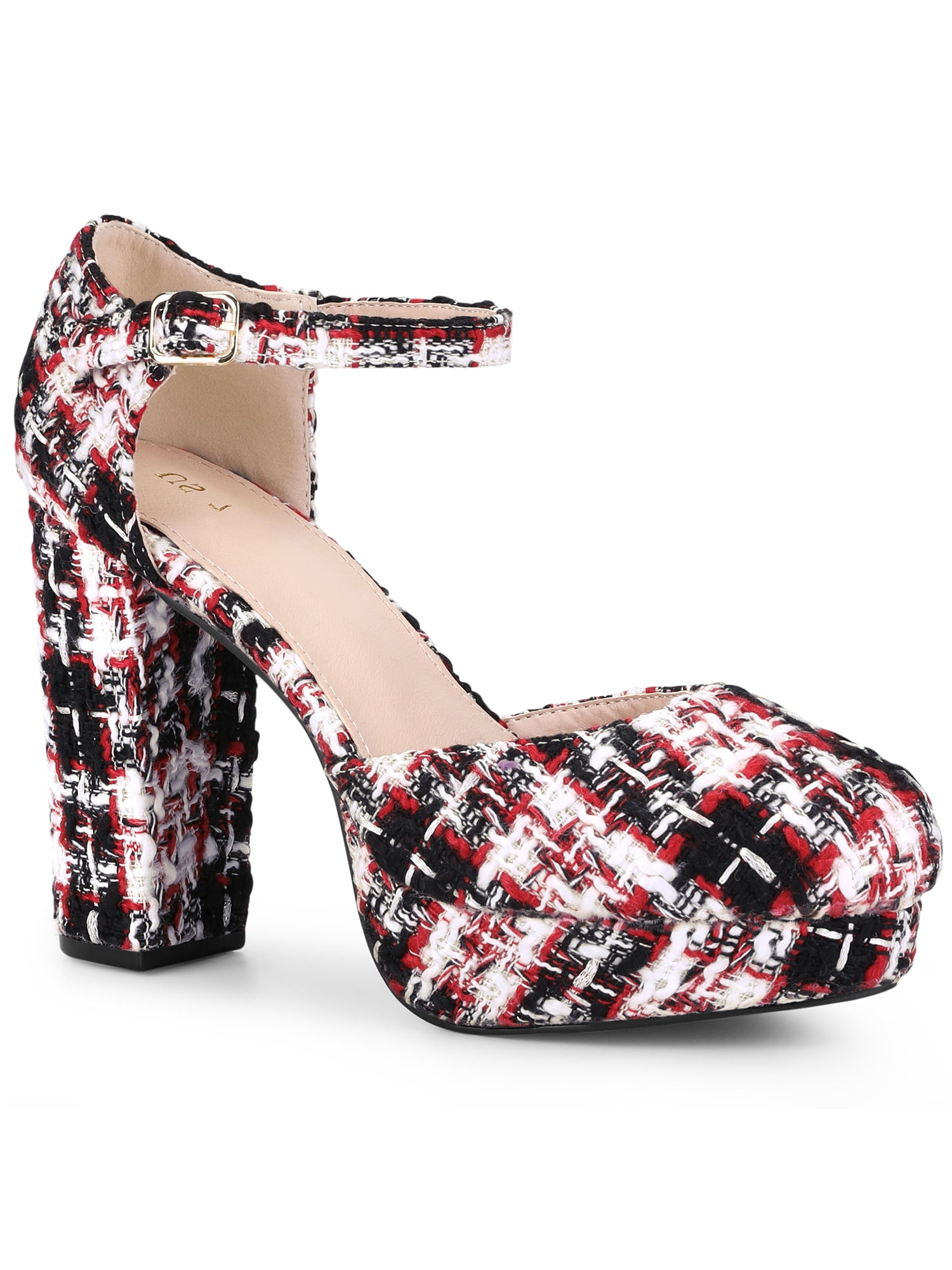 Allegra K Women's Plaid Platform Ankle Strap Block Heel Mary Janes ...