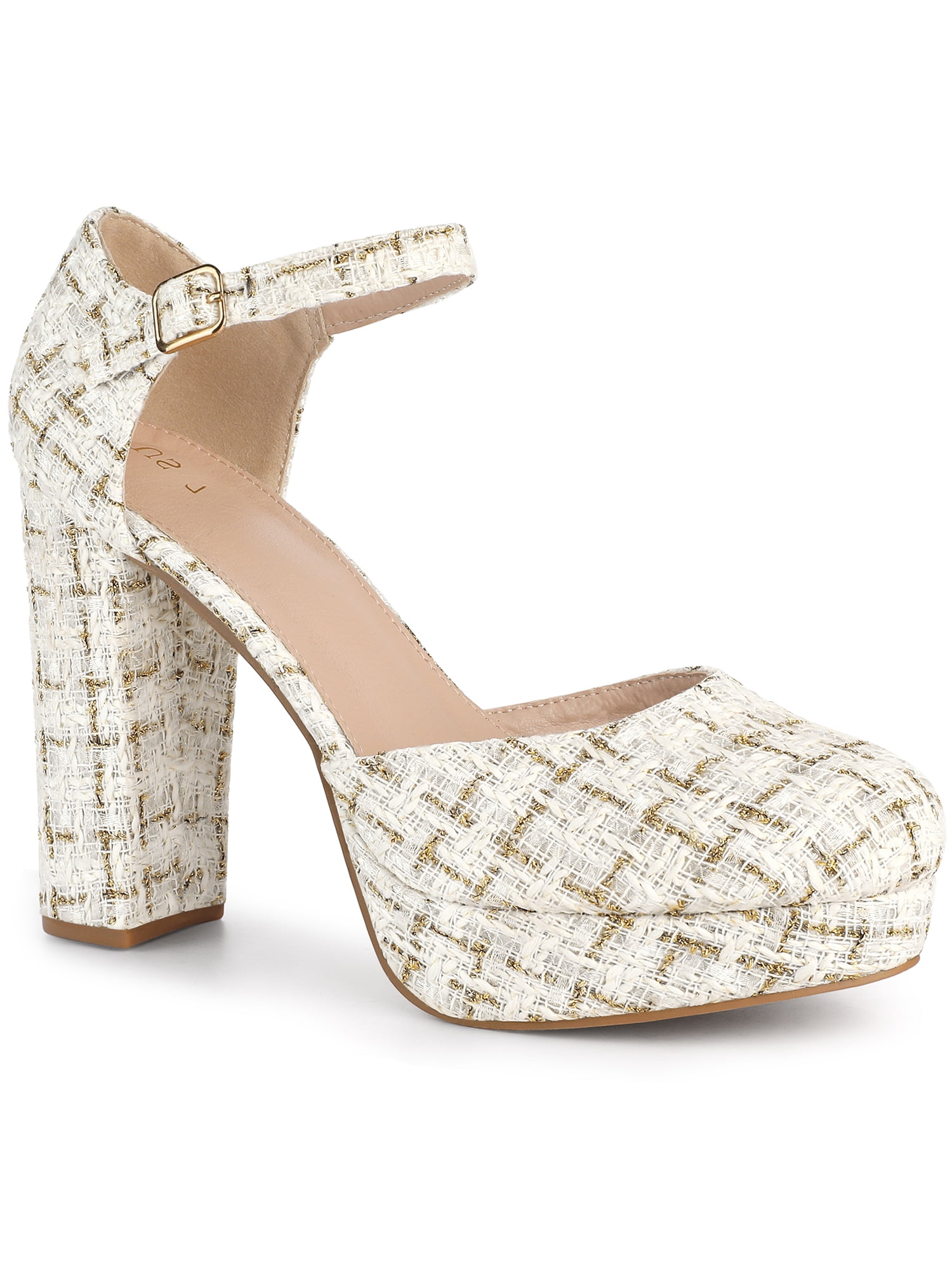 Allegra K Women's Plaid Platform Ankle Strap Block Heel Mary Janes ...