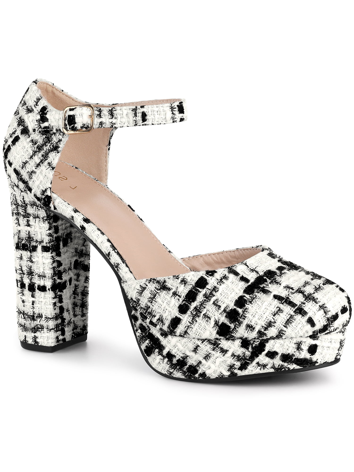 Allegra K Women's Plaid Platform Ankle Strap Block Heel Mary Janes ...