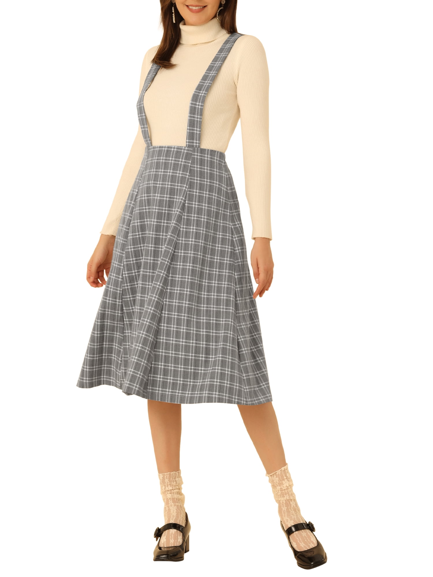 INSPIRE CHIC Women's Tartan Plaid Suspender Skirt Vintage High Waist A ...