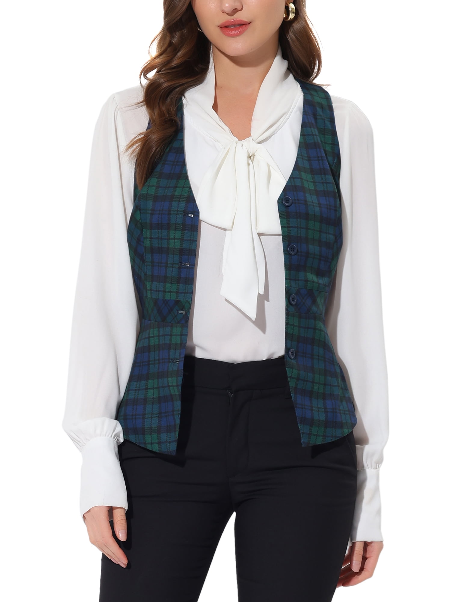INSPIRE CHIC Women's Plaid Vest V Neck Button Down Vintage Racerback ...