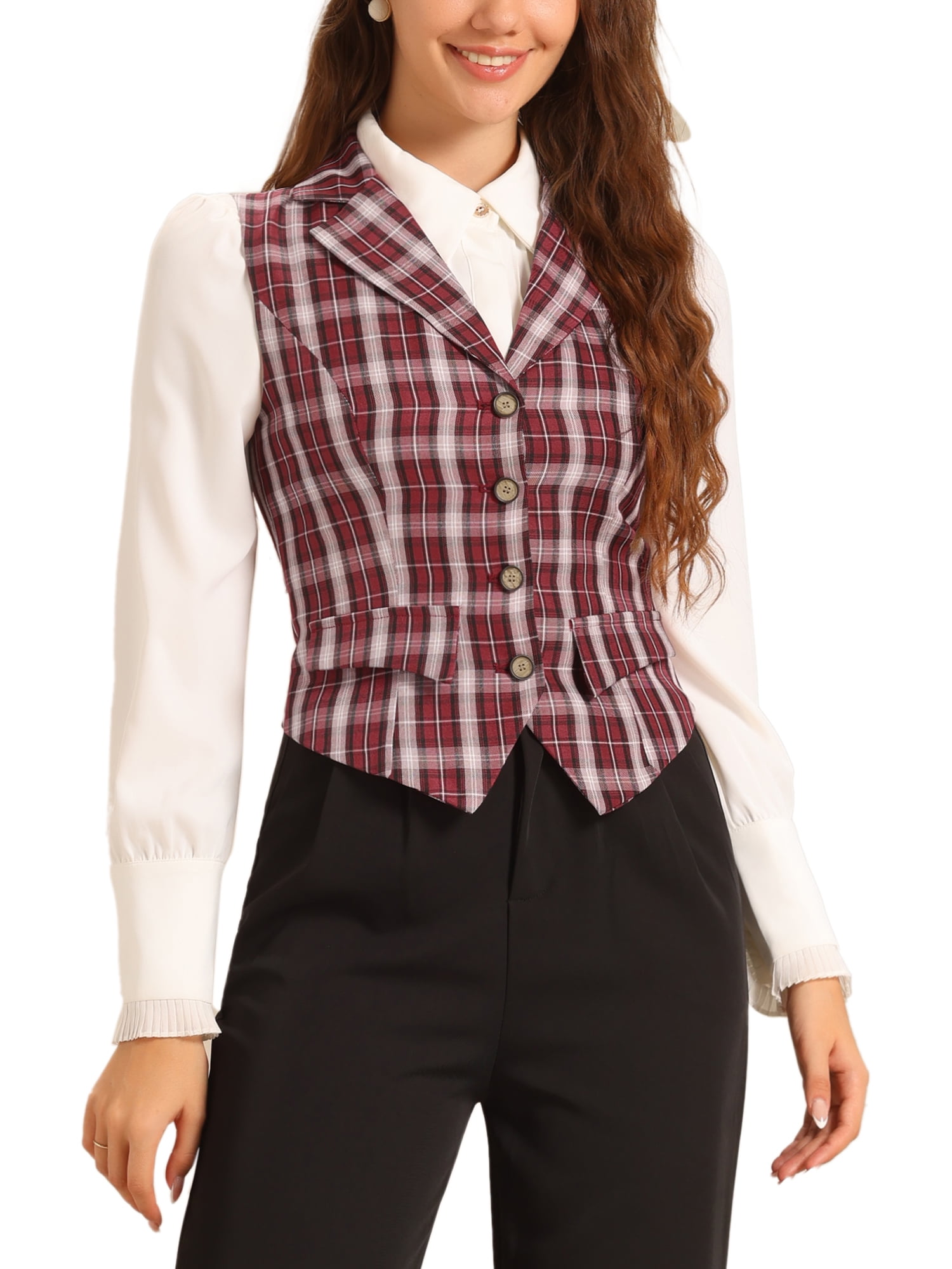 INSPIRE CHIC Women's Waistcoat Notched Lapel V Neck Single Breasted ...