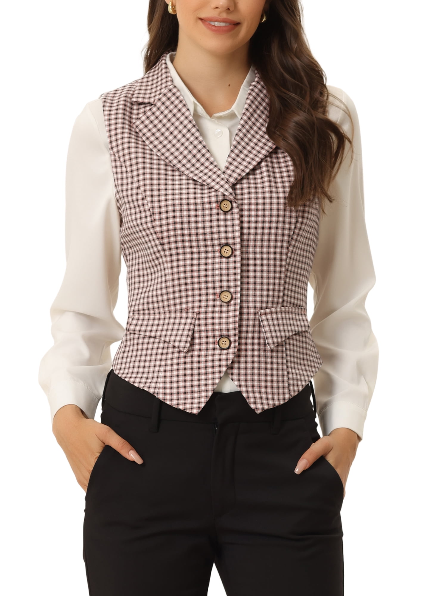 INSPIRE CHIC Women's Waistcoat Notched Lapel V Neck Single Breasted ...