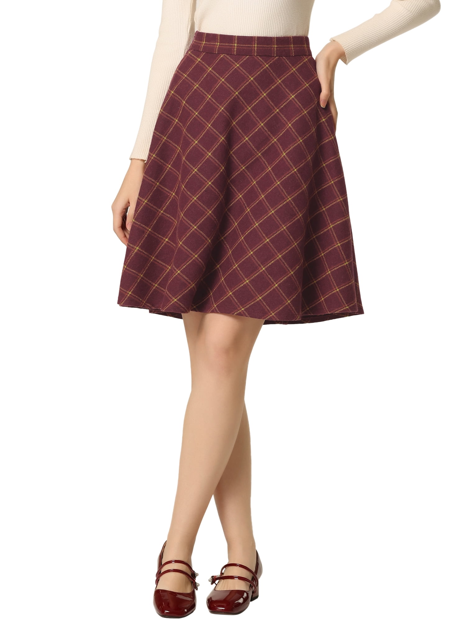 INSPIRE CHIC Women's Skirt Elastic Waist Knee Length Worsted A Line ...