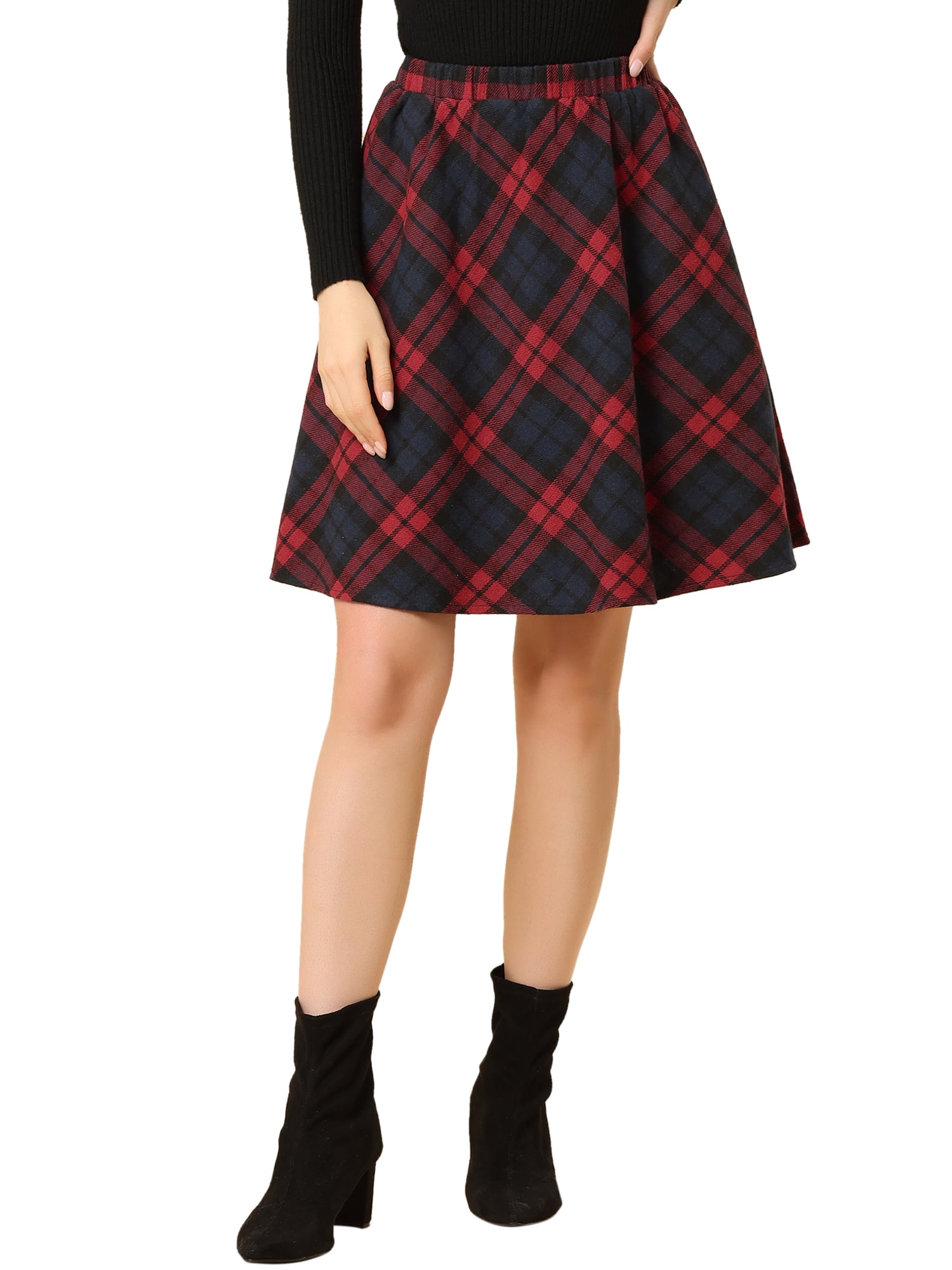 INSPIRE CHIC Women's Skirt Elastic Waist Knee Length Worsted A Line ...