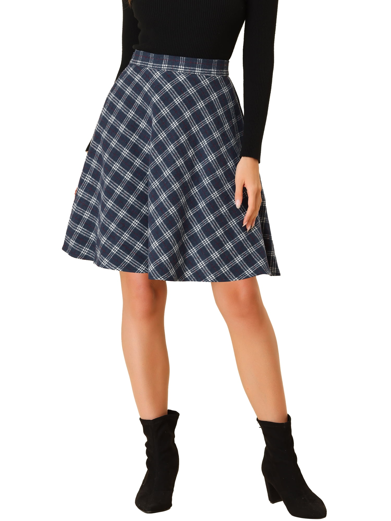 INSPIRE CHIC Women's Skirt Elastic Waist Knee Length Worsted A Line ...
