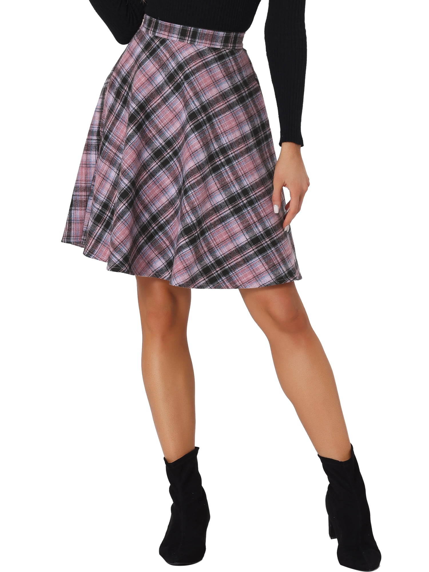 INSPIRE CHIC Women's Skirt Elastic Waist Knee Length Worsted A Line ...