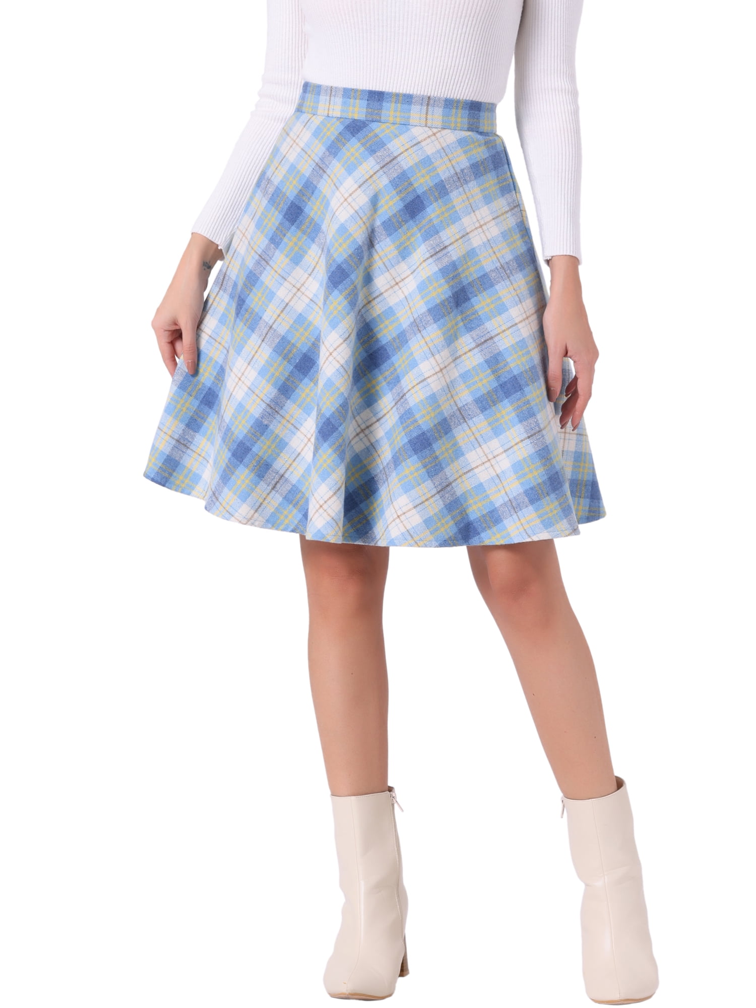 INSPIRE CHIC Women's Skirt Elastic Waist Knee Length Worsted A Line ...