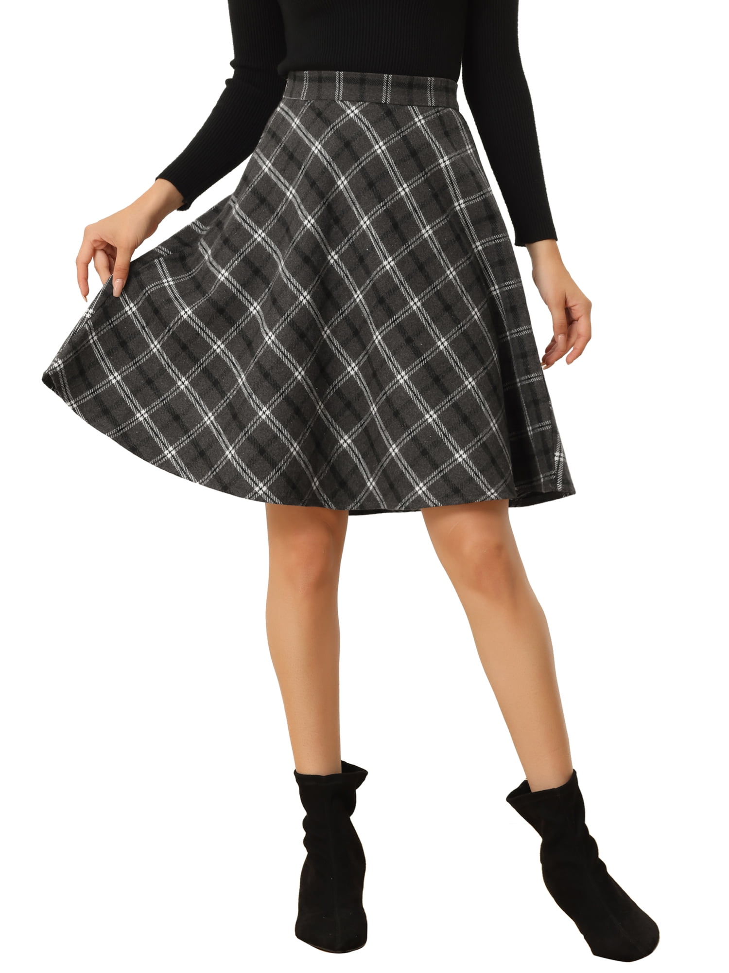 INSPIRE CHIC Women's Plaids Elastic Waist Knee Length Worsted A Line ...