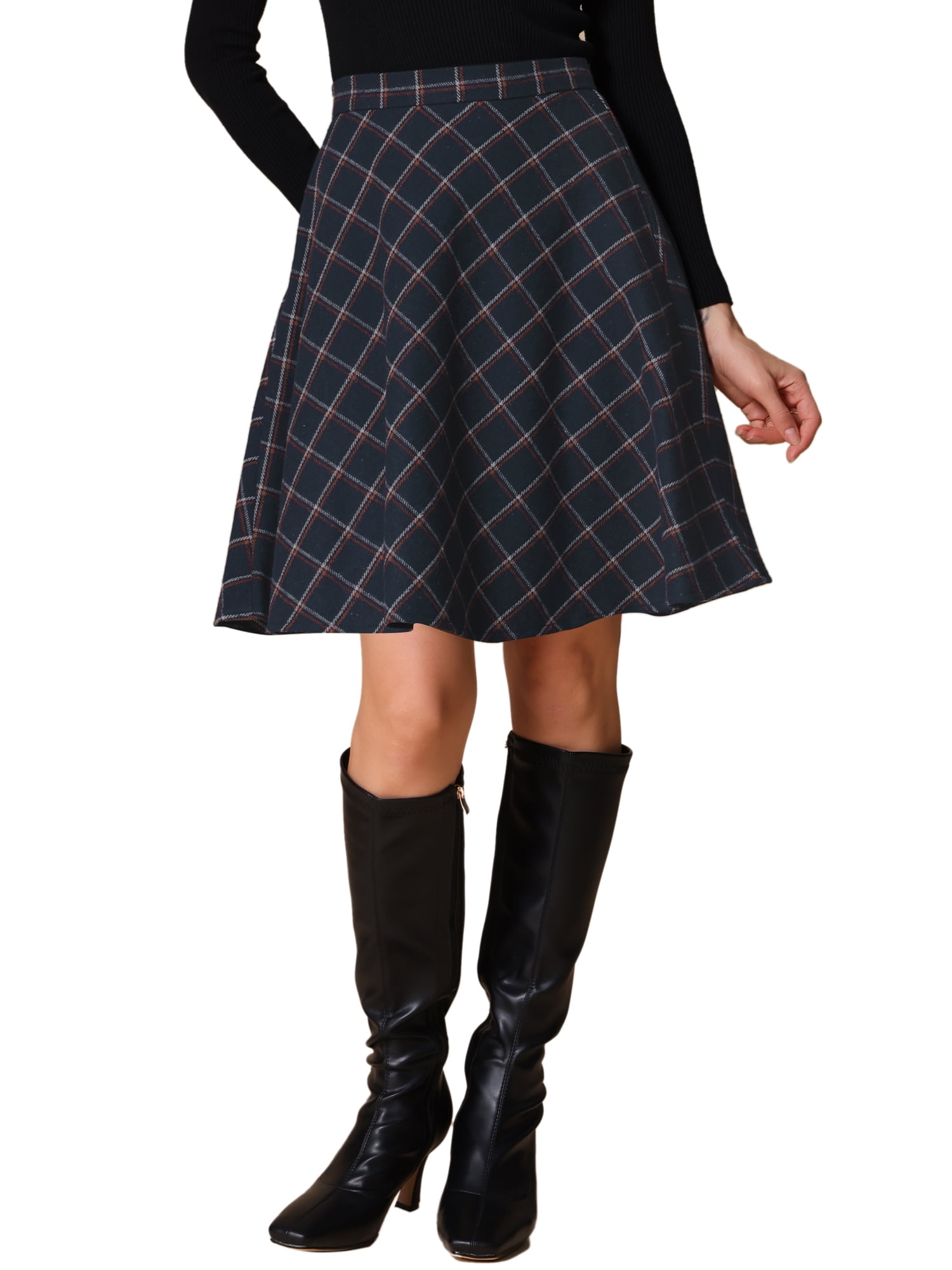 INSPIRE CHIC Women's Skirt Elastic Waist Knee Length Worsted A Line ...