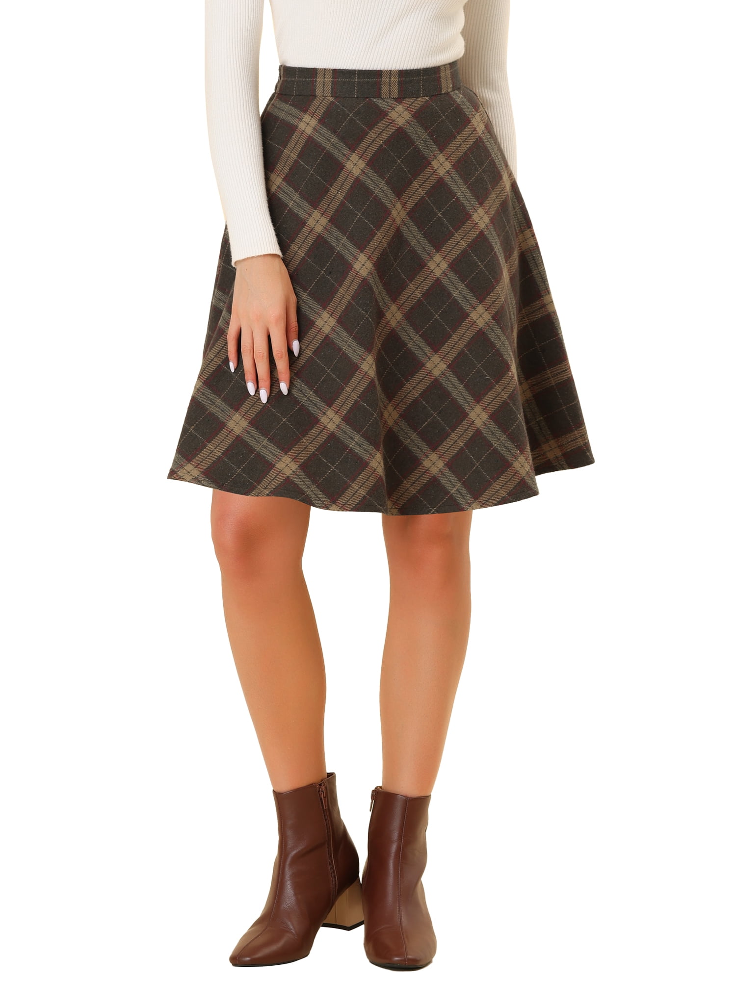 INSPIRE CHIC Women's Skirt Elastic Waist Knee Length Worsted A Line ...