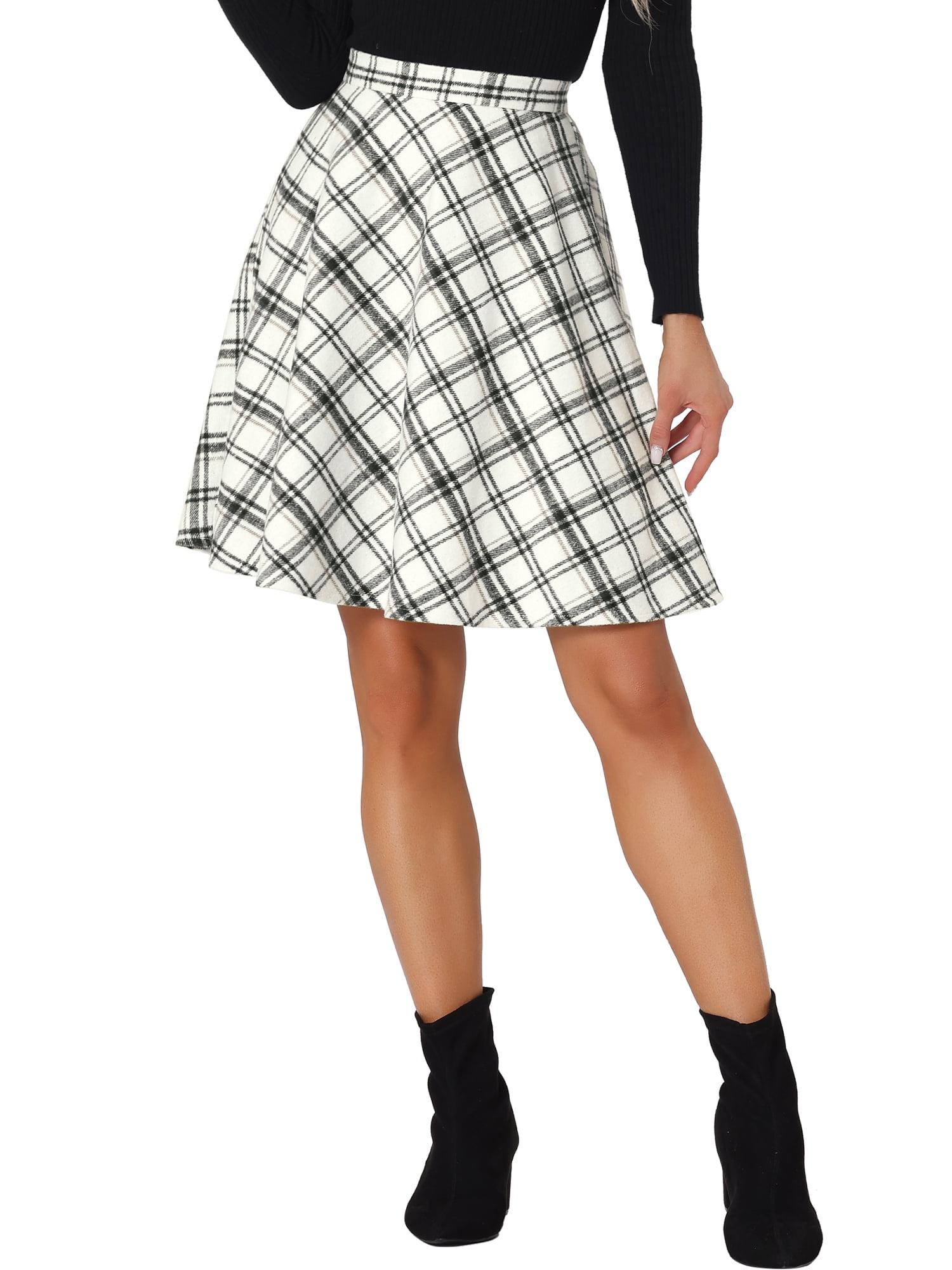 INSPIRE CHIC Women's Skirt Elastic Waist Knee Length Worsted A Line ...
