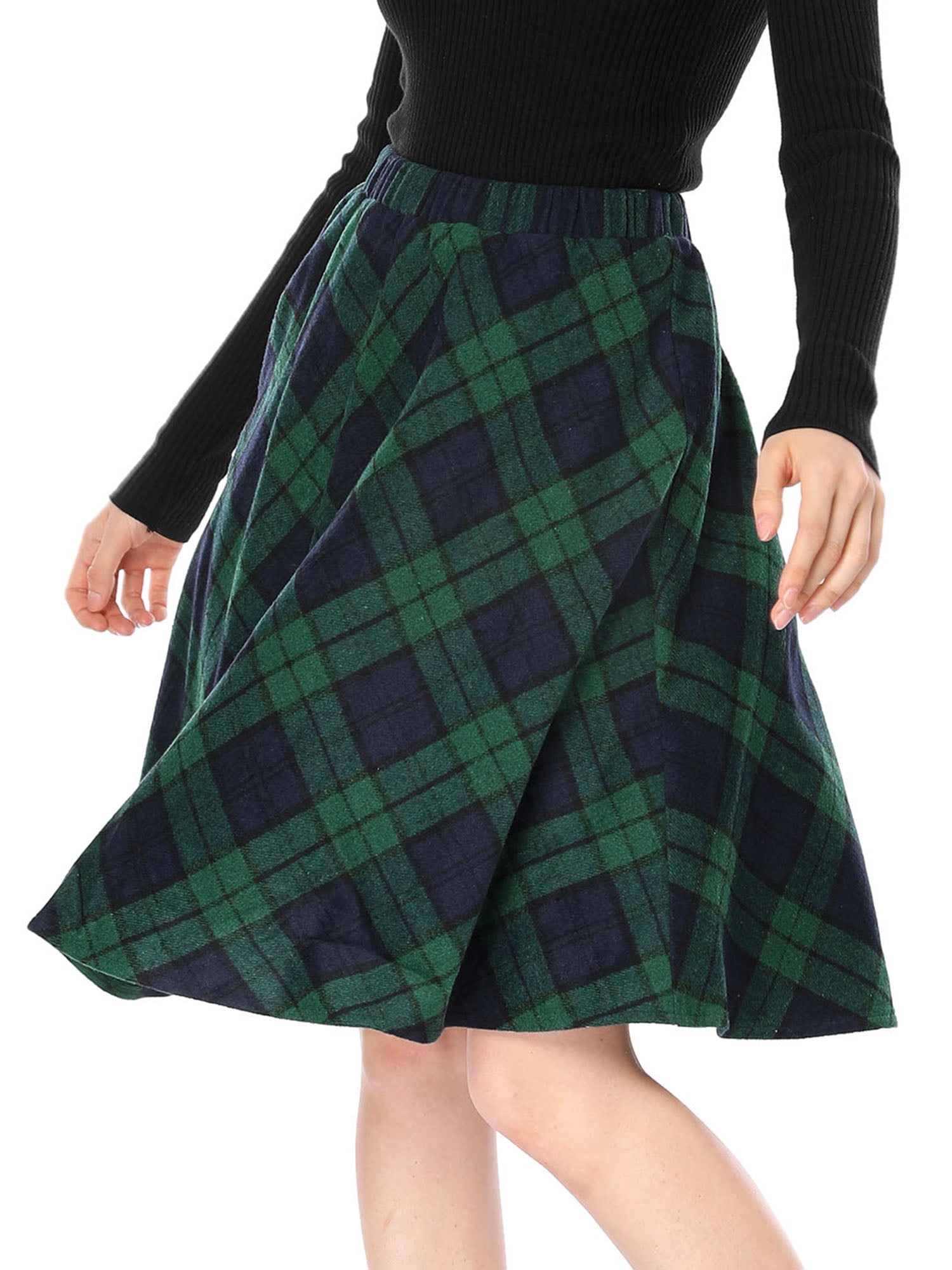 INSPIRE CHIC Women's Skirt Elastic Waist Knee Length Worsted A Line ...