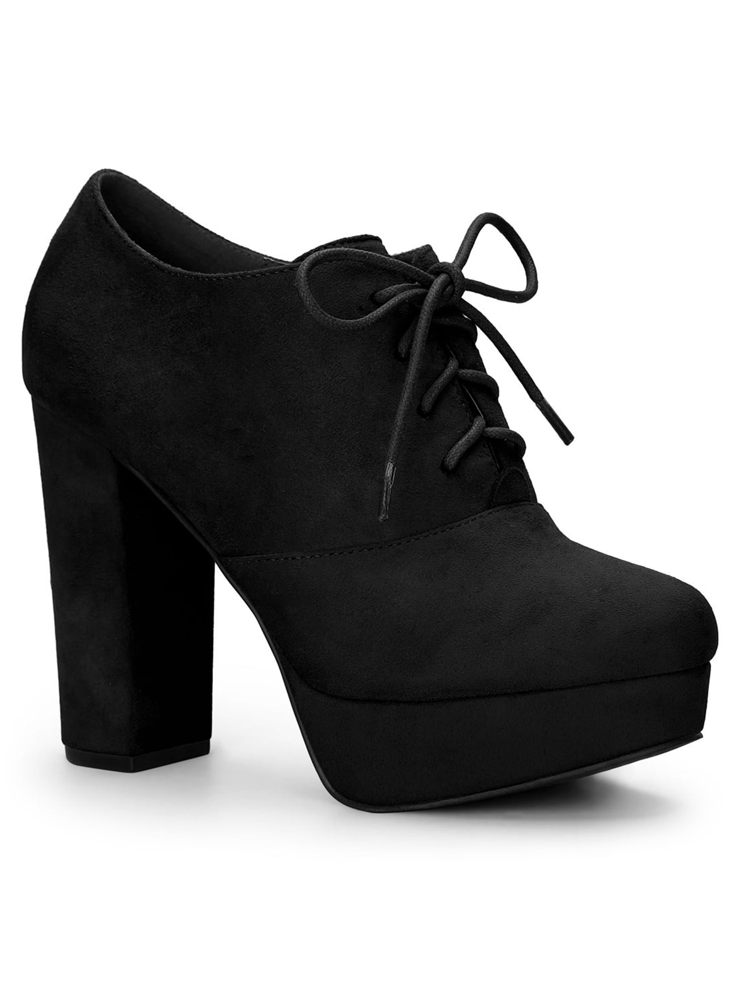 BLISSFUL STEP Women's Platform Block Heel Lace Up Booties Black 7 ...
