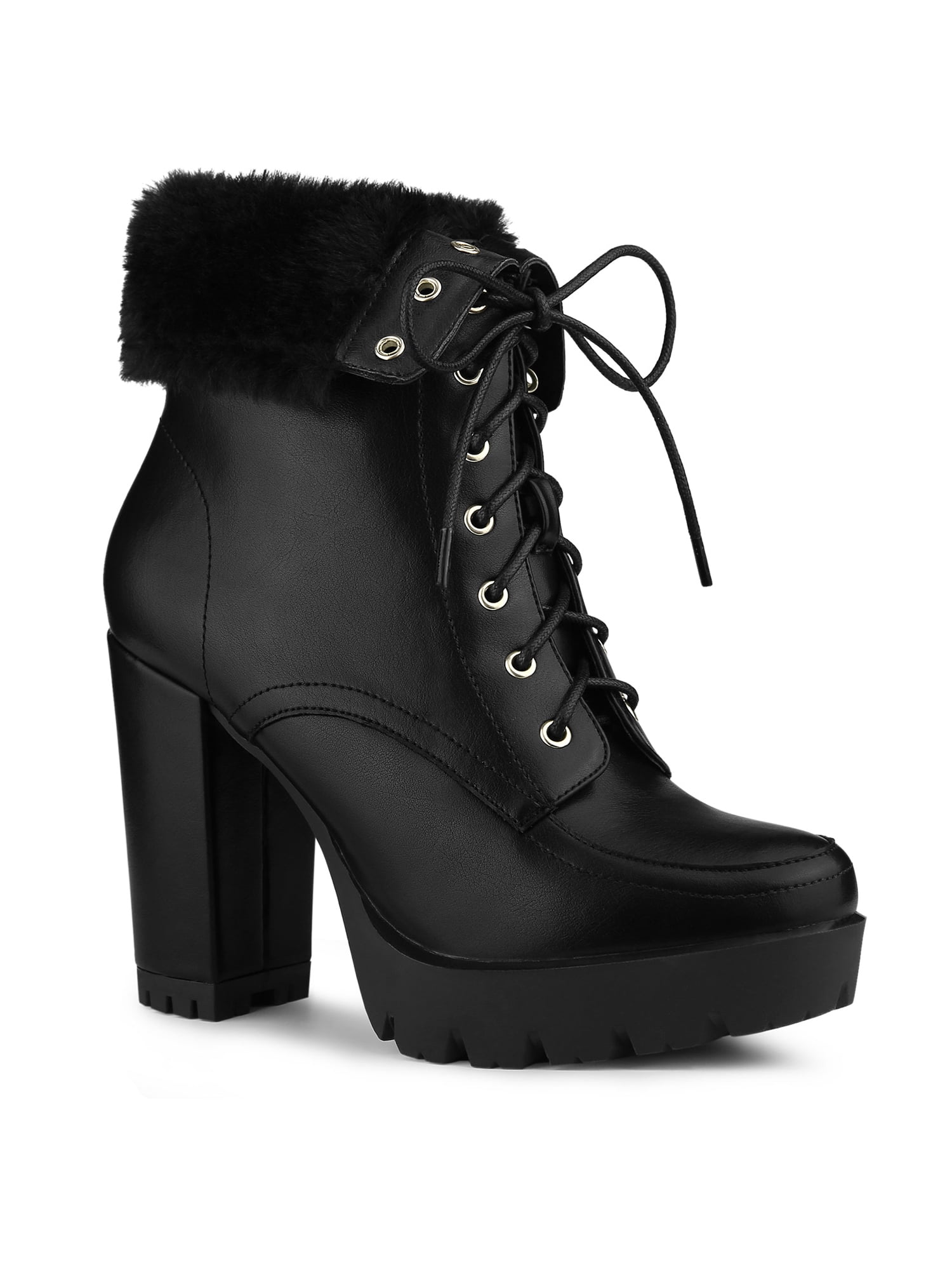 BLISSFUL STEP Women's Platform Block Heel Lace Up Foldable Ankle Boots ...