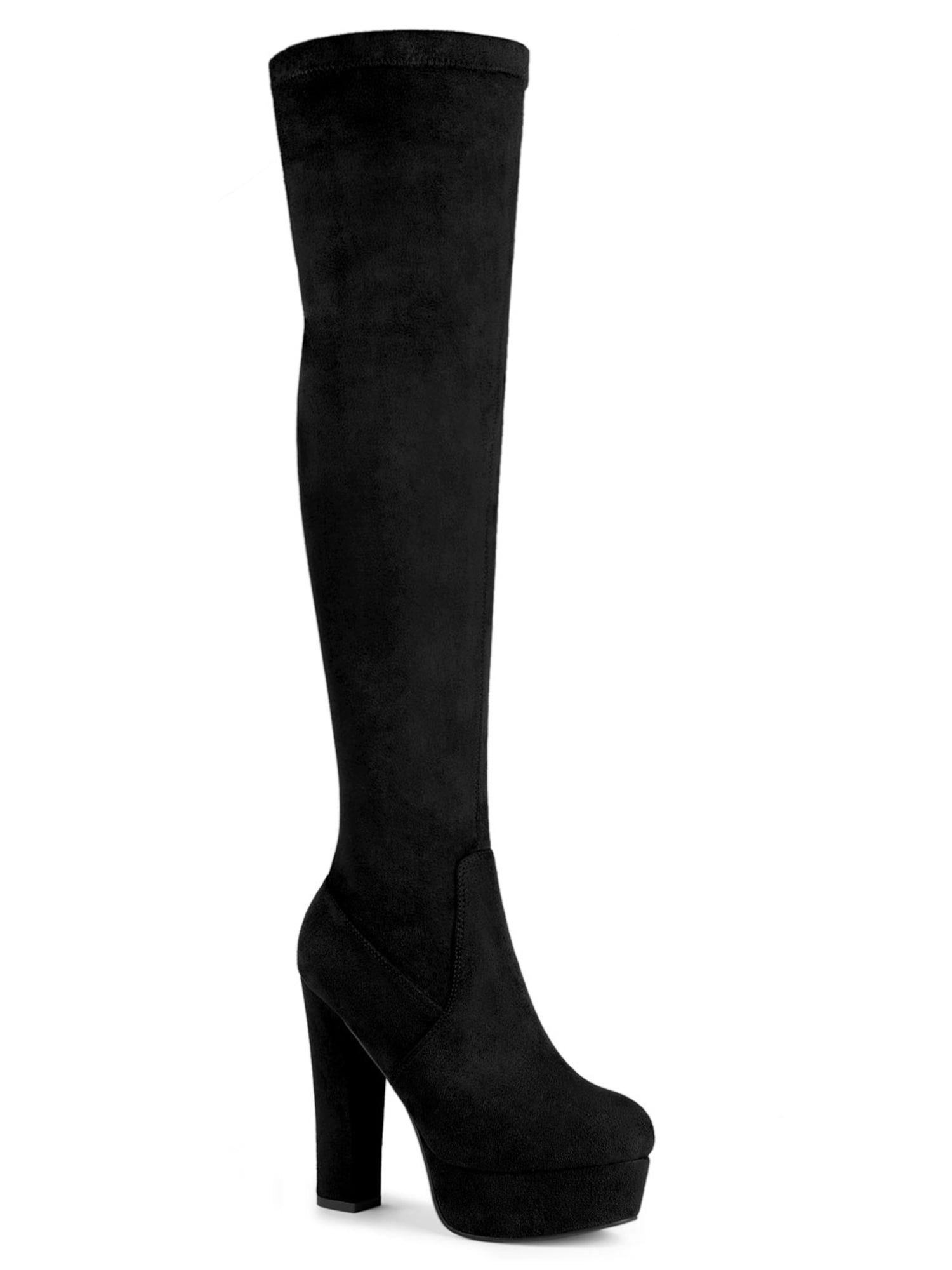Allegra K Women's Platform Block Heel Over Knee Boots Black 8.5 ...