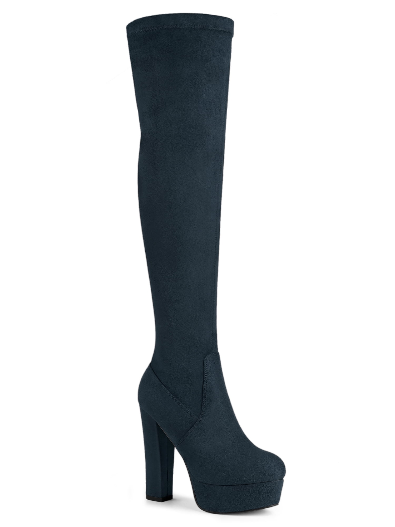Allegra K Women's Platform Block Heel Over Knee Boots Navy Blue 8.5 - Walmart.com