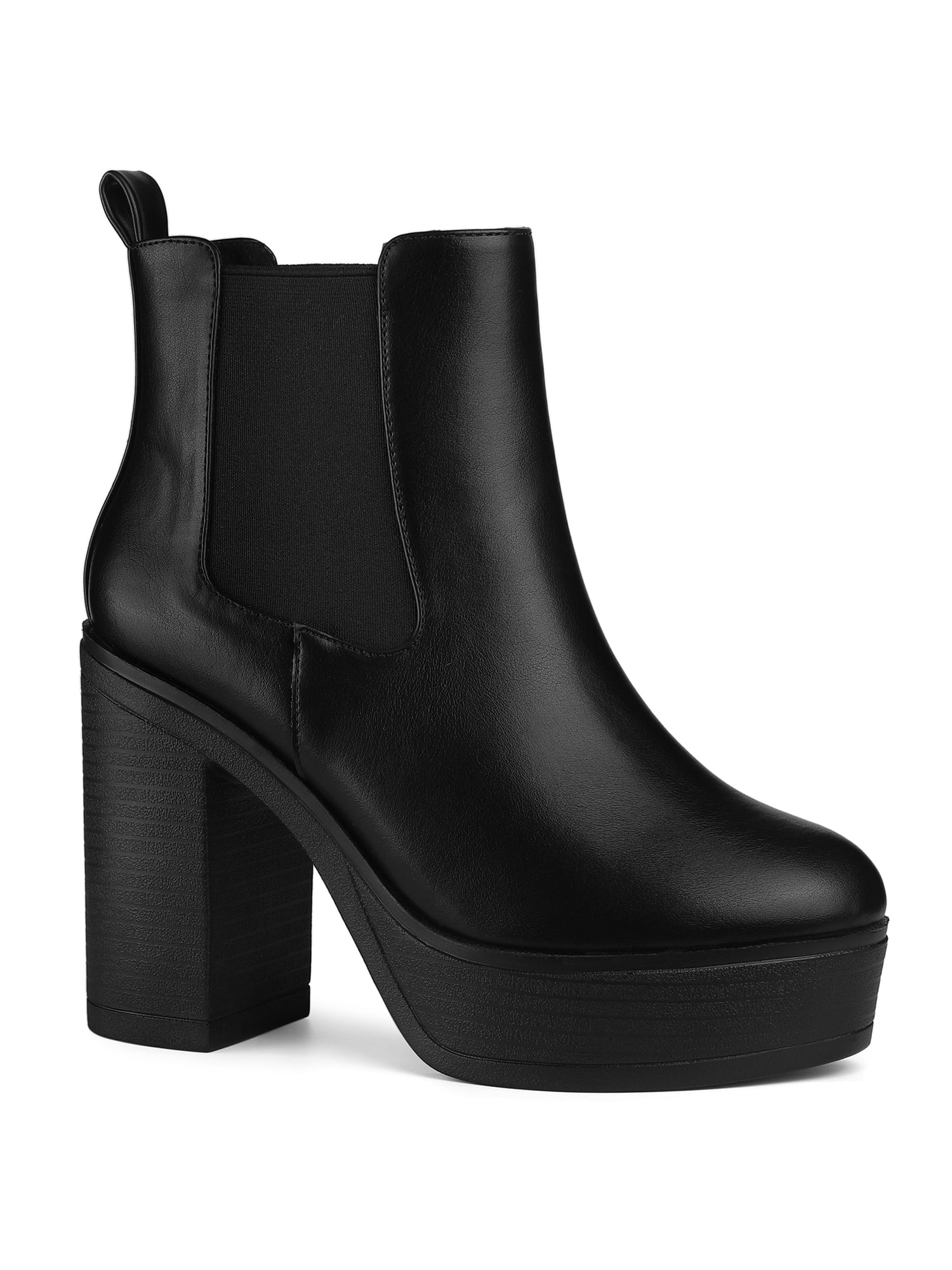 BLISSFUL STEP Women's Platform Block High Heels Chelsea Ankle Boots ...