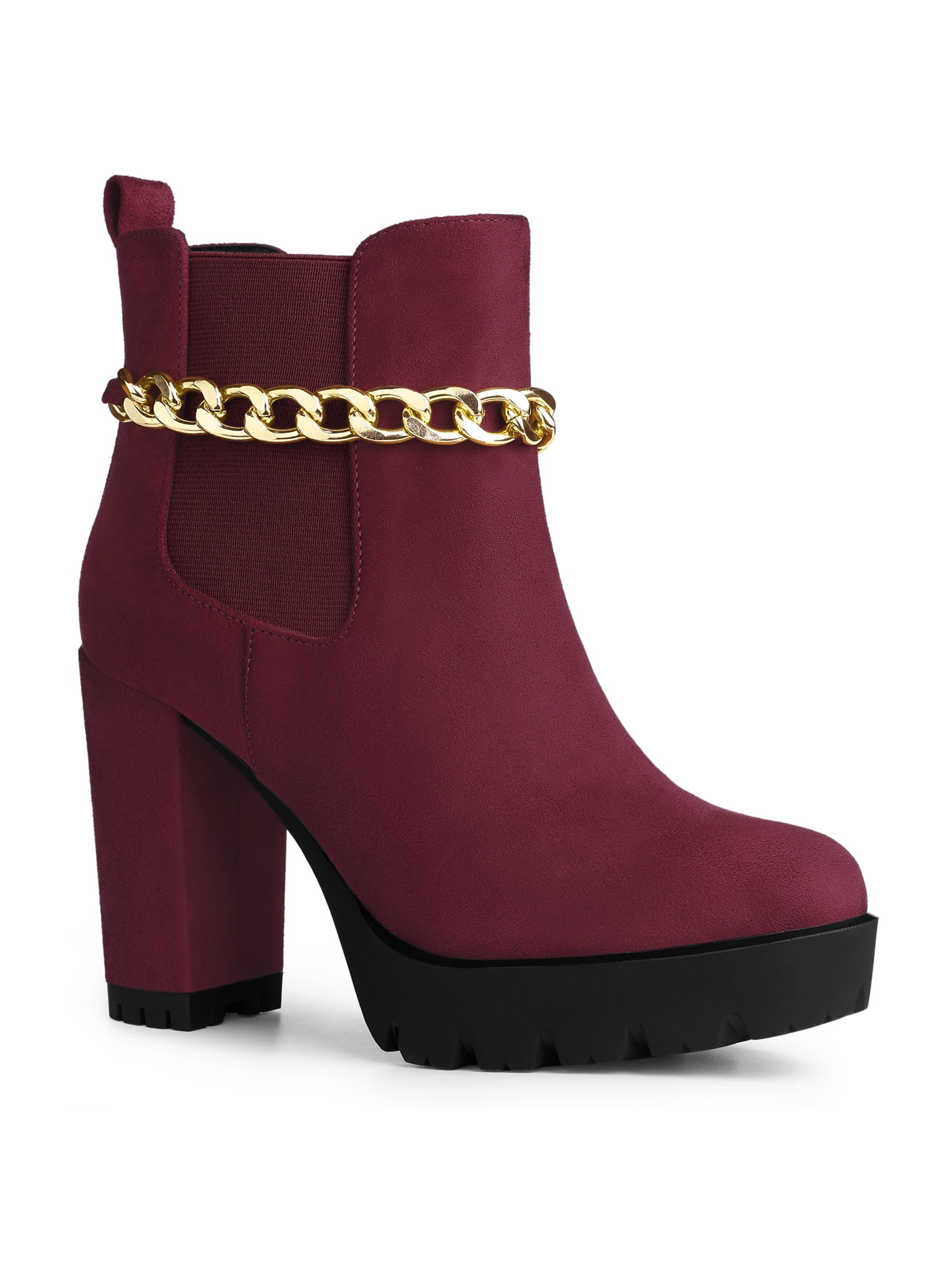 BLISSFUL STEP Women's Platform Chain Chunky High Heel Ankle Boots ...