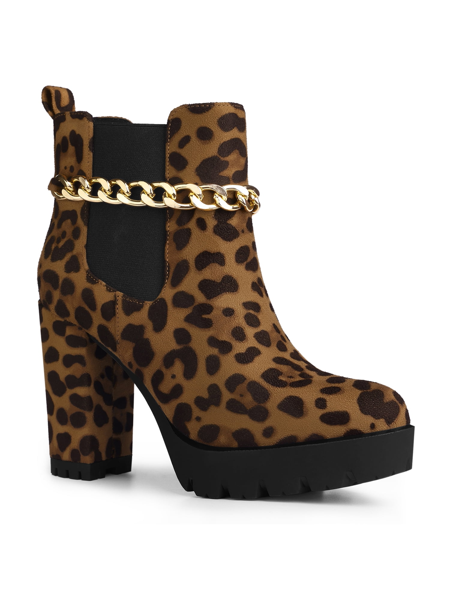 BLISSFUL STEP Women's Platform Chain Block High Heel Ankle Boots ...